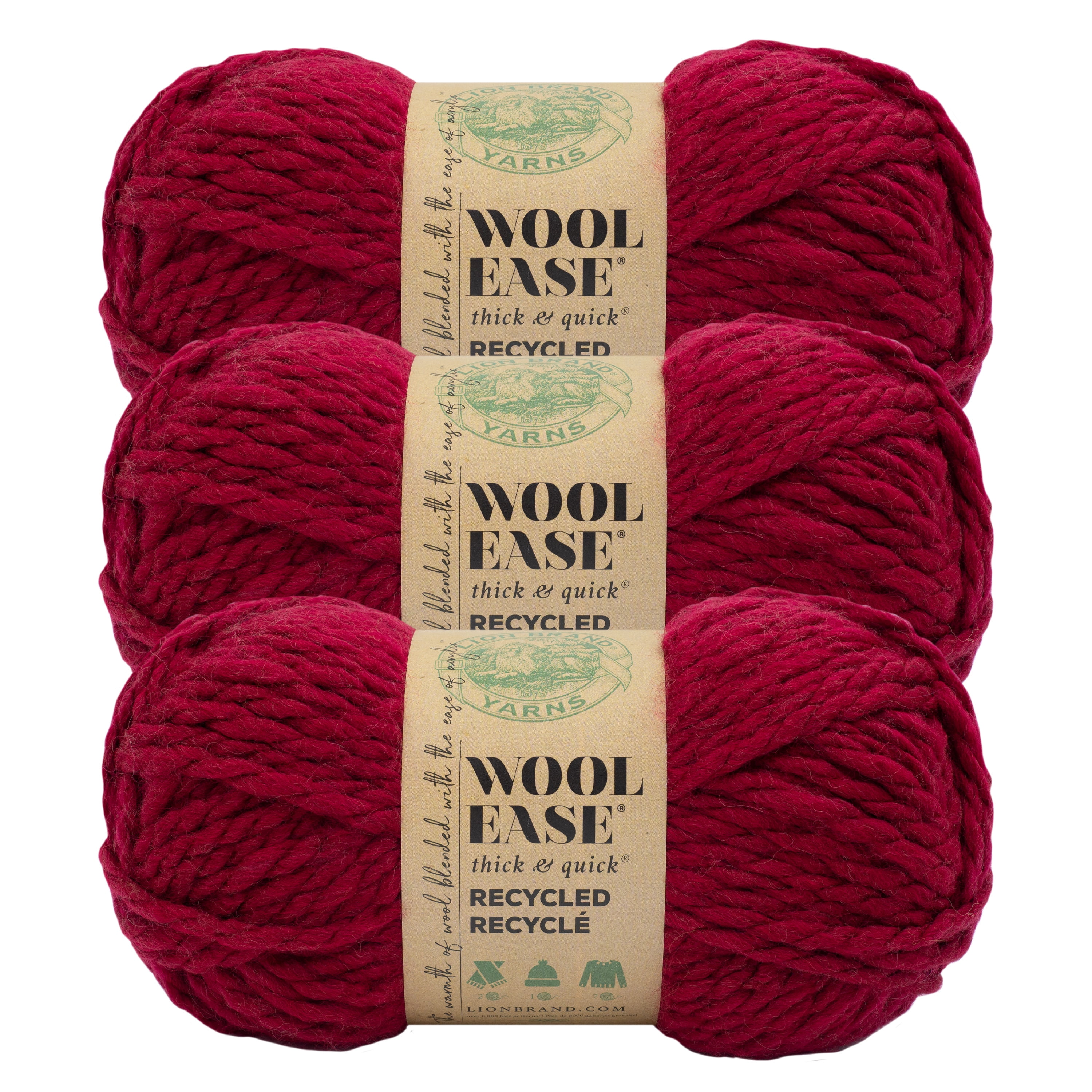 Lion Brand Yarn Wool-Ease Thick & Quick Recycled Burgundy Super Bulky ...