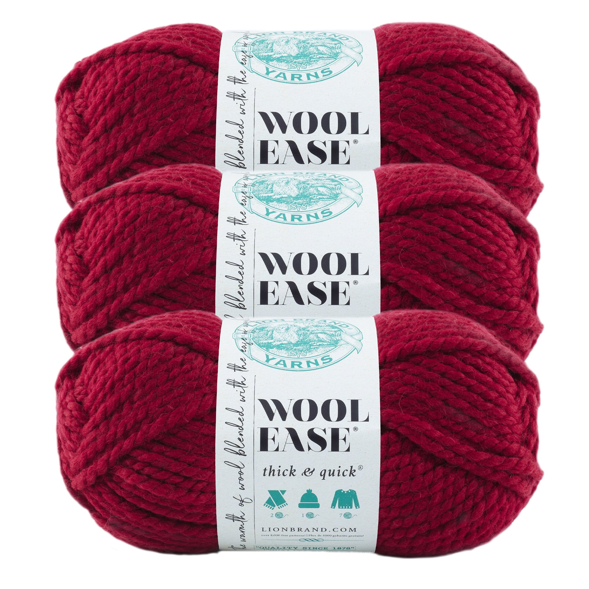 Lion Brand Yarn Wool-Ease Thick & Quick Cranberry Super Bulky Acrylic ...