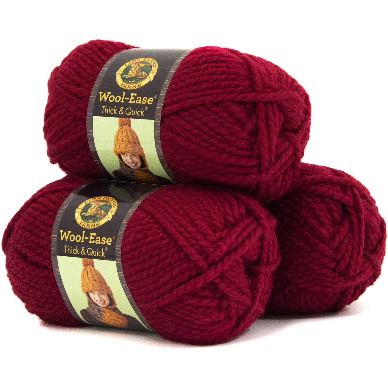 Lion Brand Yarn Wool-Ease Thick and Quick Cranberry Classic Super Bulky ...