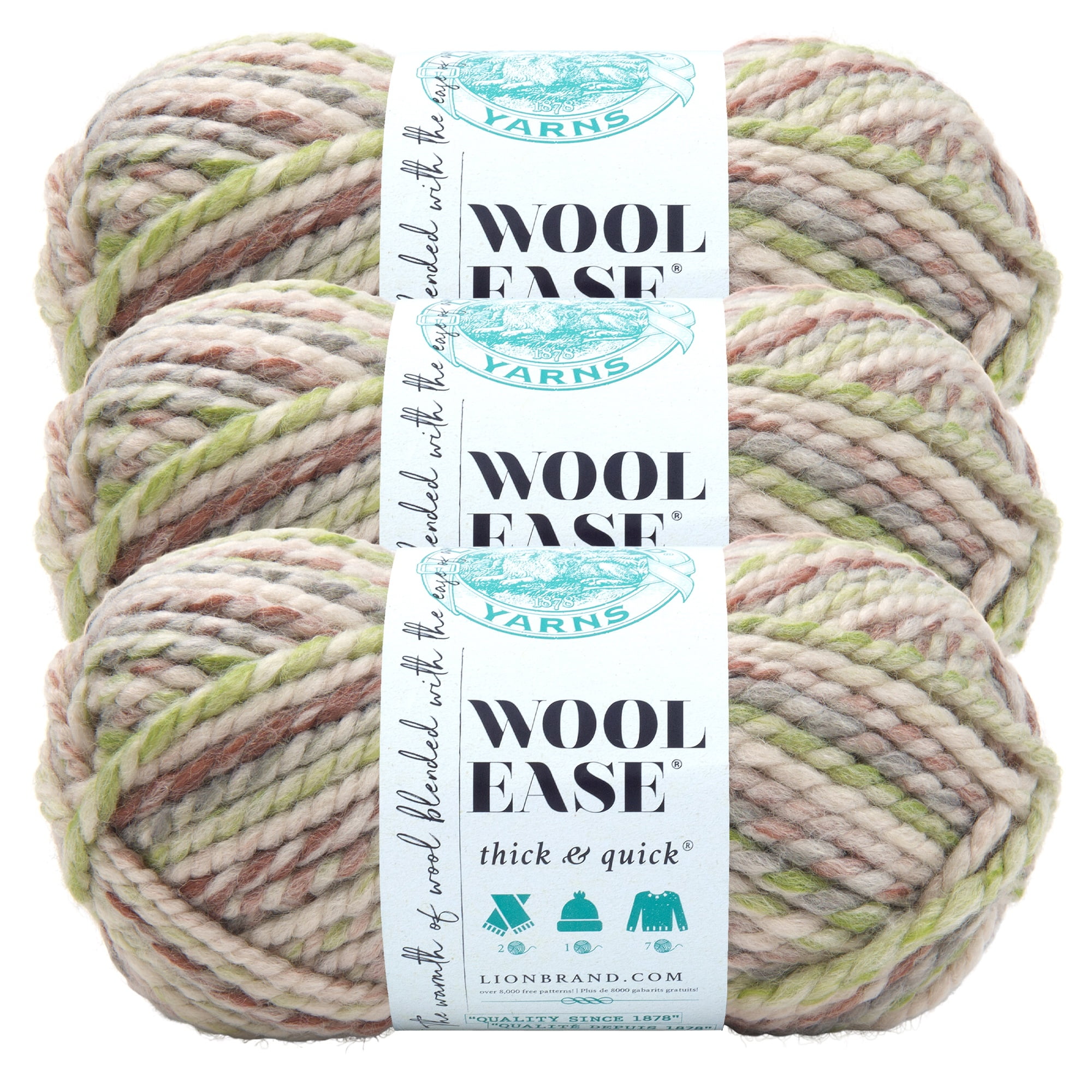 Lion Brand Yarn Wool-Ease Thick & Quick Fern Super Bulky Acrylic, Wool ...
