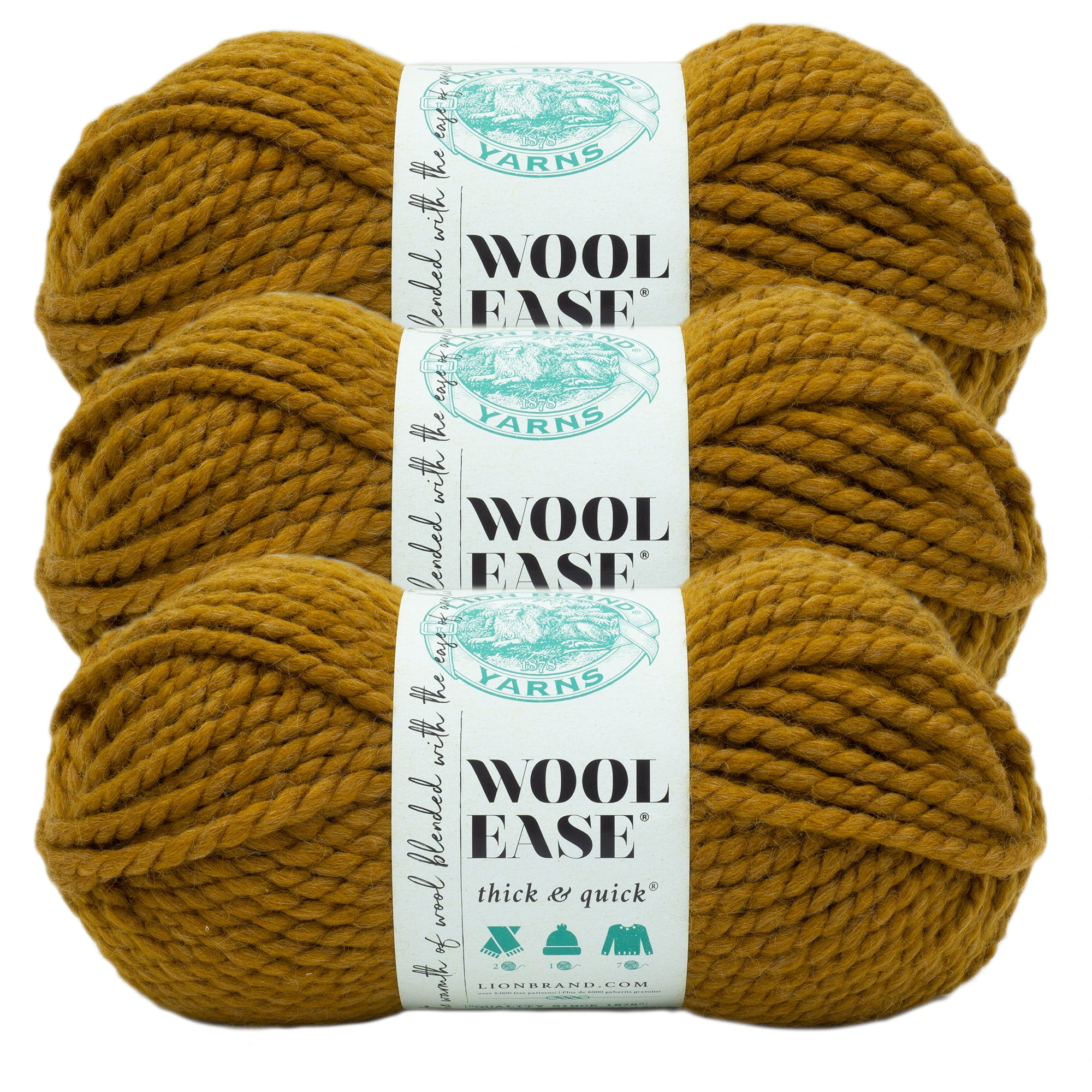 Lion Brand Yarn Wool-Ease Thick and Quick Flax Classic Super Bulky Acrylic, Wool Multi-color ...