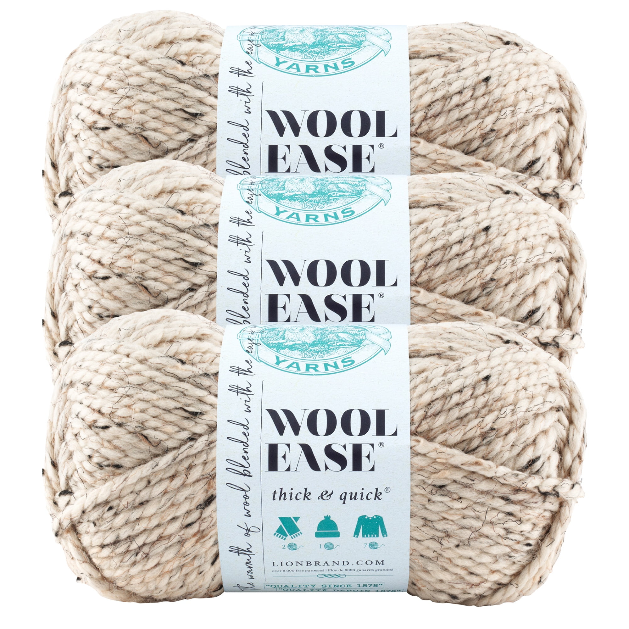 Lion Brand Yarn Wool-Ease Thick & Quick Oatmeal Super Bulky Acrylic ...