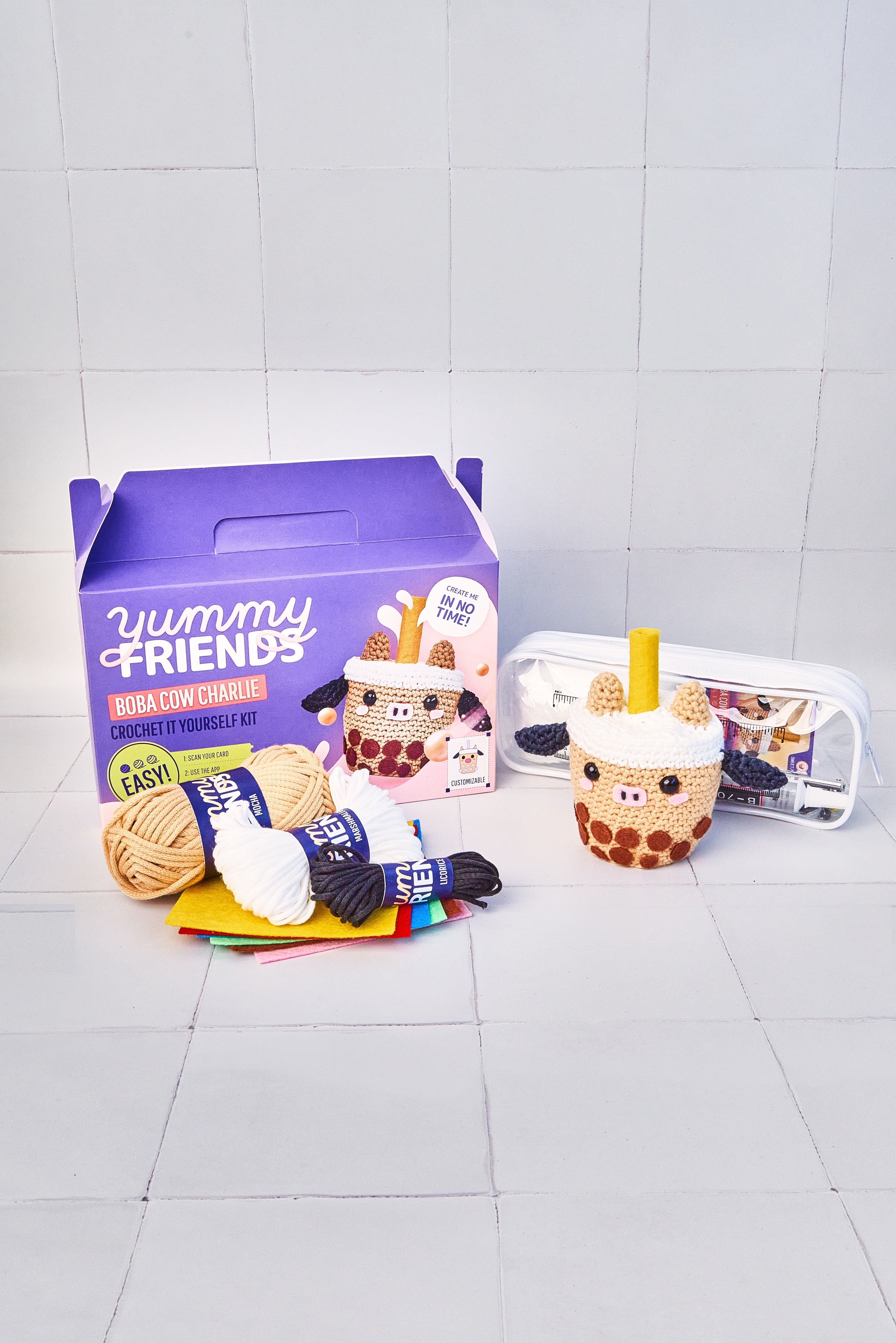 Lion Brand Yarn Yummy Friends Kit Boba Cow Charlie Medium Polyester ...