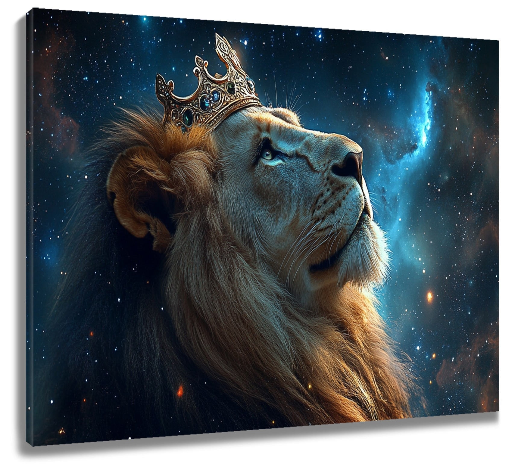 Lion Canvas Wall Art Lion King Gold Crown Blue Starry Sky Wild Animal ...