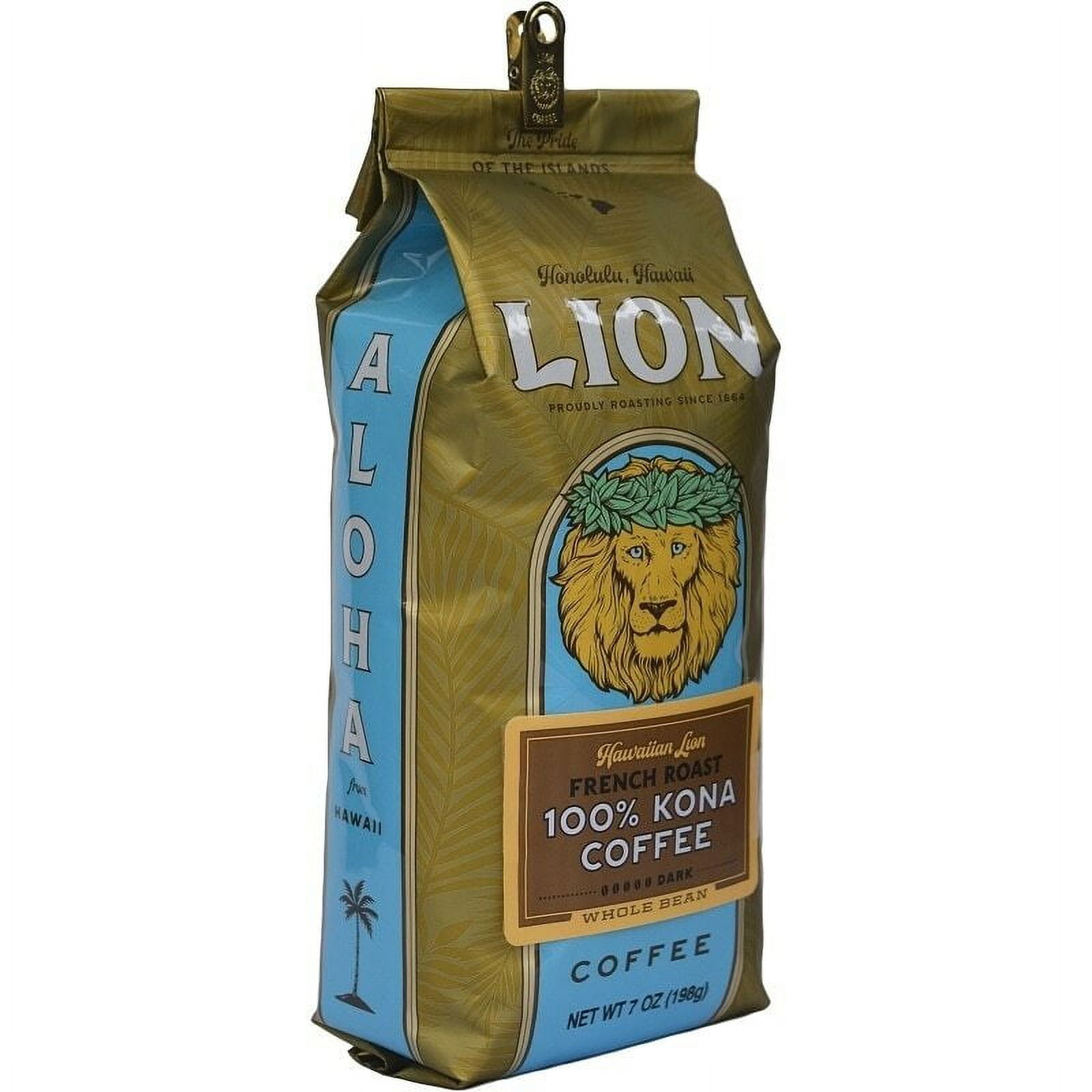 Lion Coffee 100% Kona 24k Gold Roast Whole Bean Coffee, 7 oz - Walmart.com