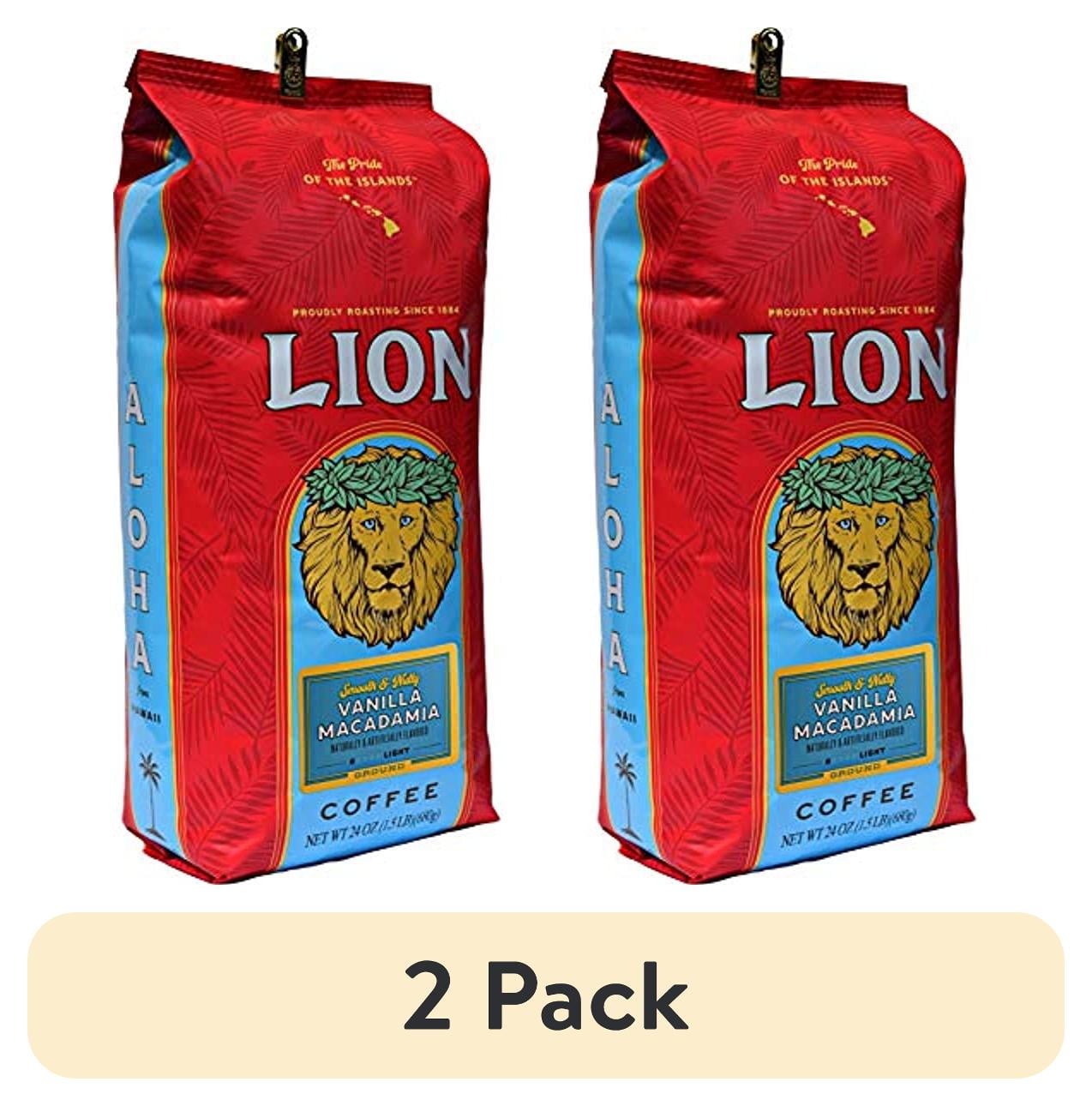 (2 pack) Lion Coffee, Vanilla Macadamia Flavor Light Roast - Ground ...