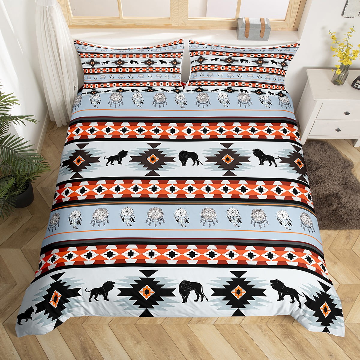 Lion Comforter Cover Dream Catchers Aztec Duvet Cover for Kids Child ...