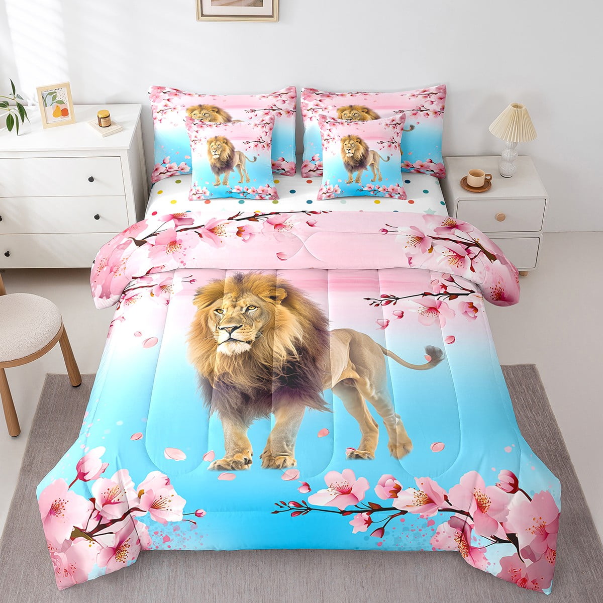 Lion Comforter Set 7 Piece Bed in a Bag Twin,African Safari Animals ...