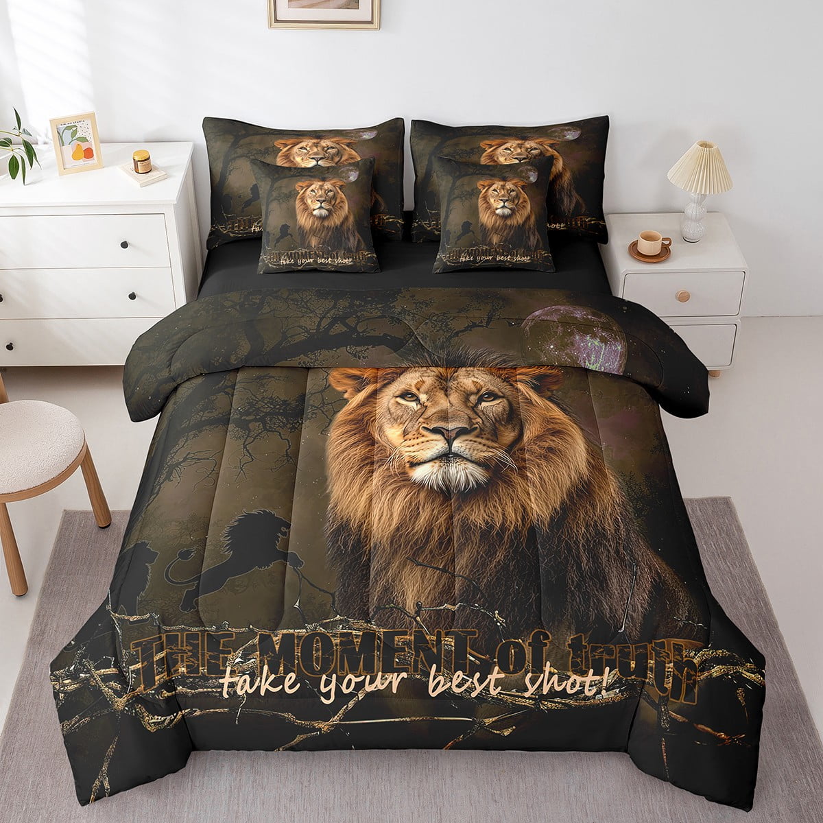 Lion Comforter Set King Size,3D Wildlife Comforter Soft 7 Pieces ...