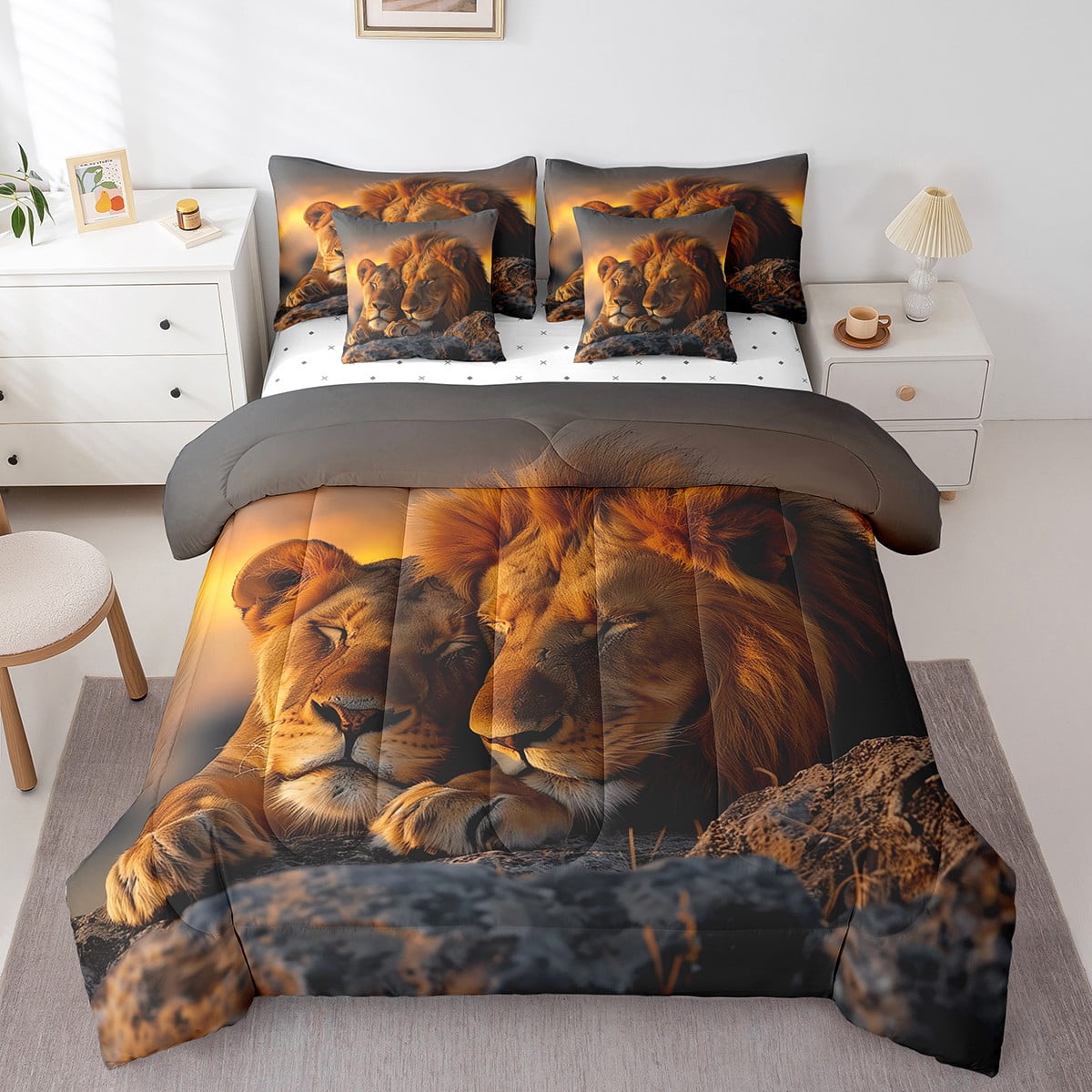 Lion Comforter Set Queen 3D Lion Bedding Set Safair Animal(Comforter ...