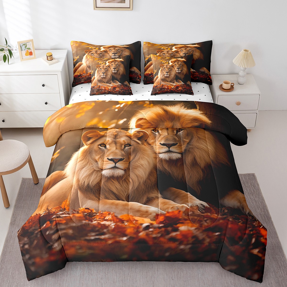 Lion Comforter Set Queen 7 Pieces African Lion Bedding Set,Jungle Wild ...