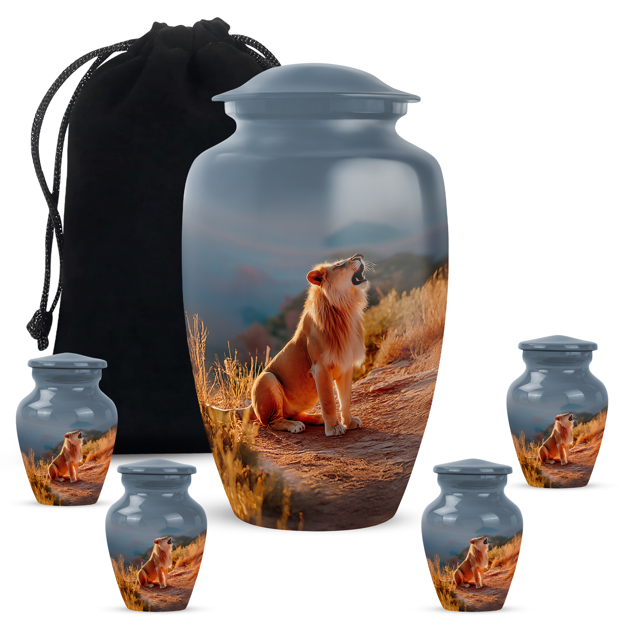 Lion Cremation Urn For Ashes Brother And Sister, 4 Keepsake Blue Urns ...