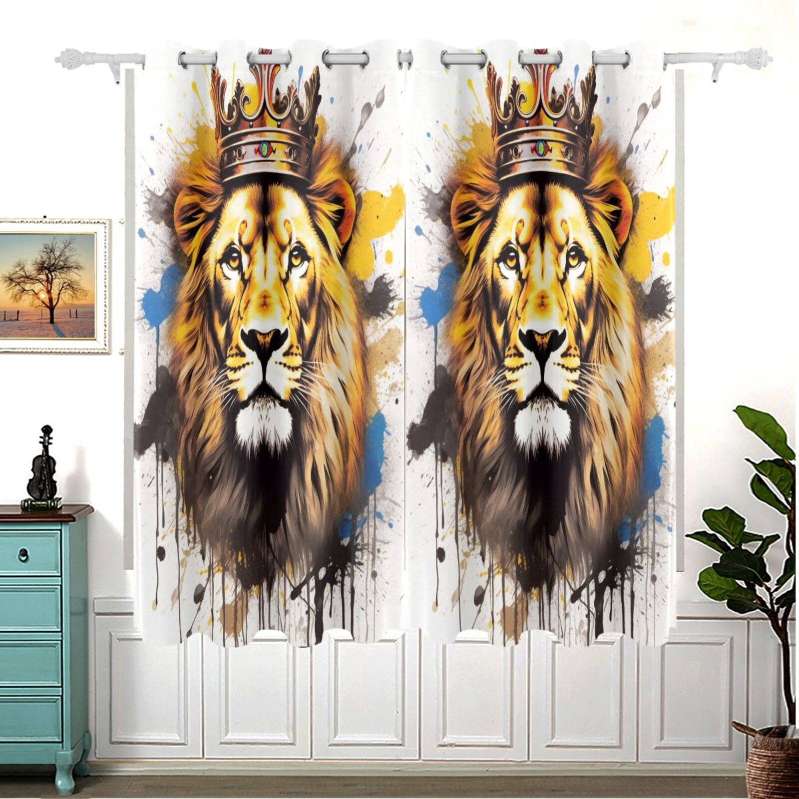 Lion Crown Blackout Curtain Panels 63x55in Drapes Privacy Assured for ...