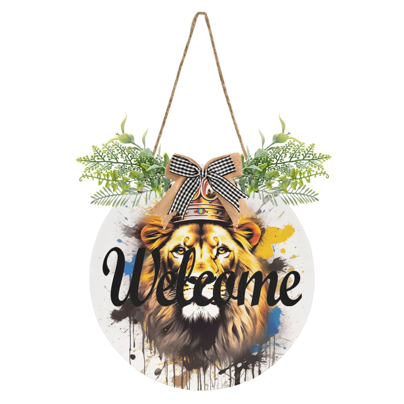 Lion Crown Welcome Sign for Front Door Wreath Door Sign for Farmhouse ...