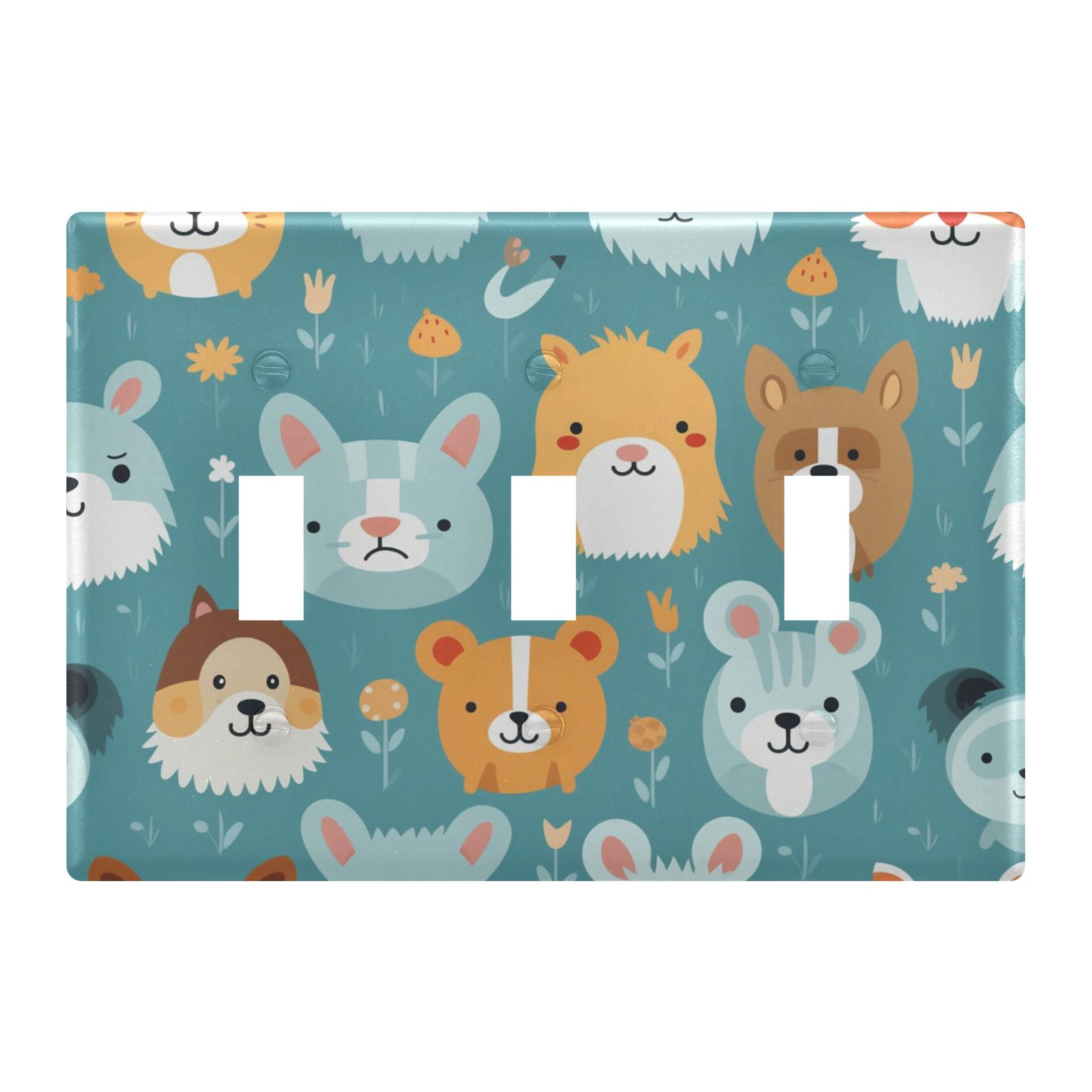 Lion Dog Bear Rabbit Face Light Switch Plate Covers 3 Gang Wall Plate ...