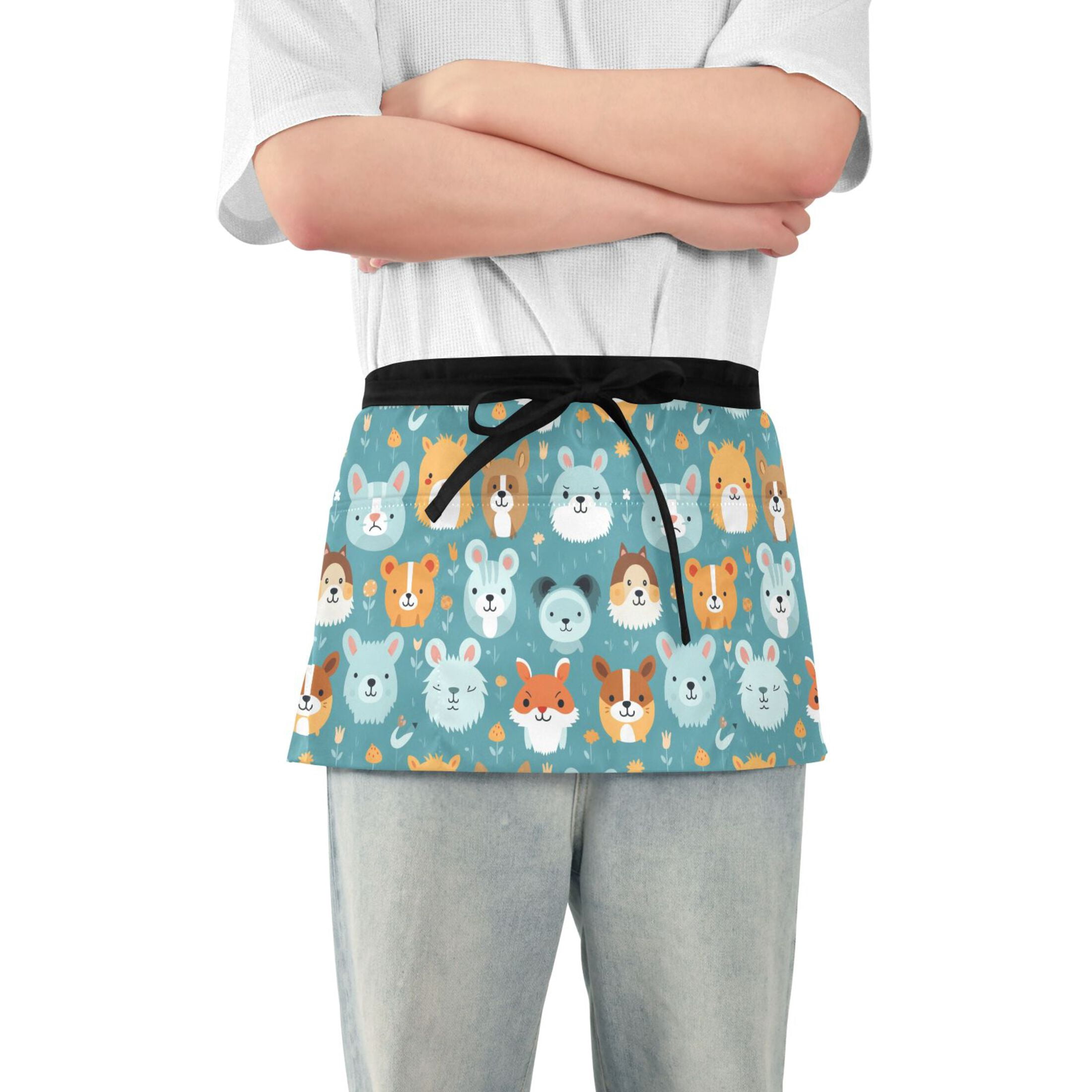 Lion Dog Bear Rabbit Face Server Apron with 3 Pockets Waterproof ...