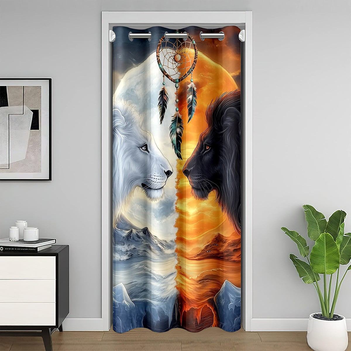 Lion Door Curtain for Doorway Privacy 60"Wx80"L Sun Moon Dream Catcher ...