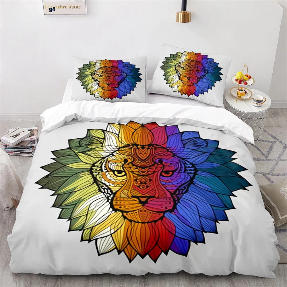Lion Duvet Cover Set 3D Print Wild Animal Under Sunshine King Size for ...