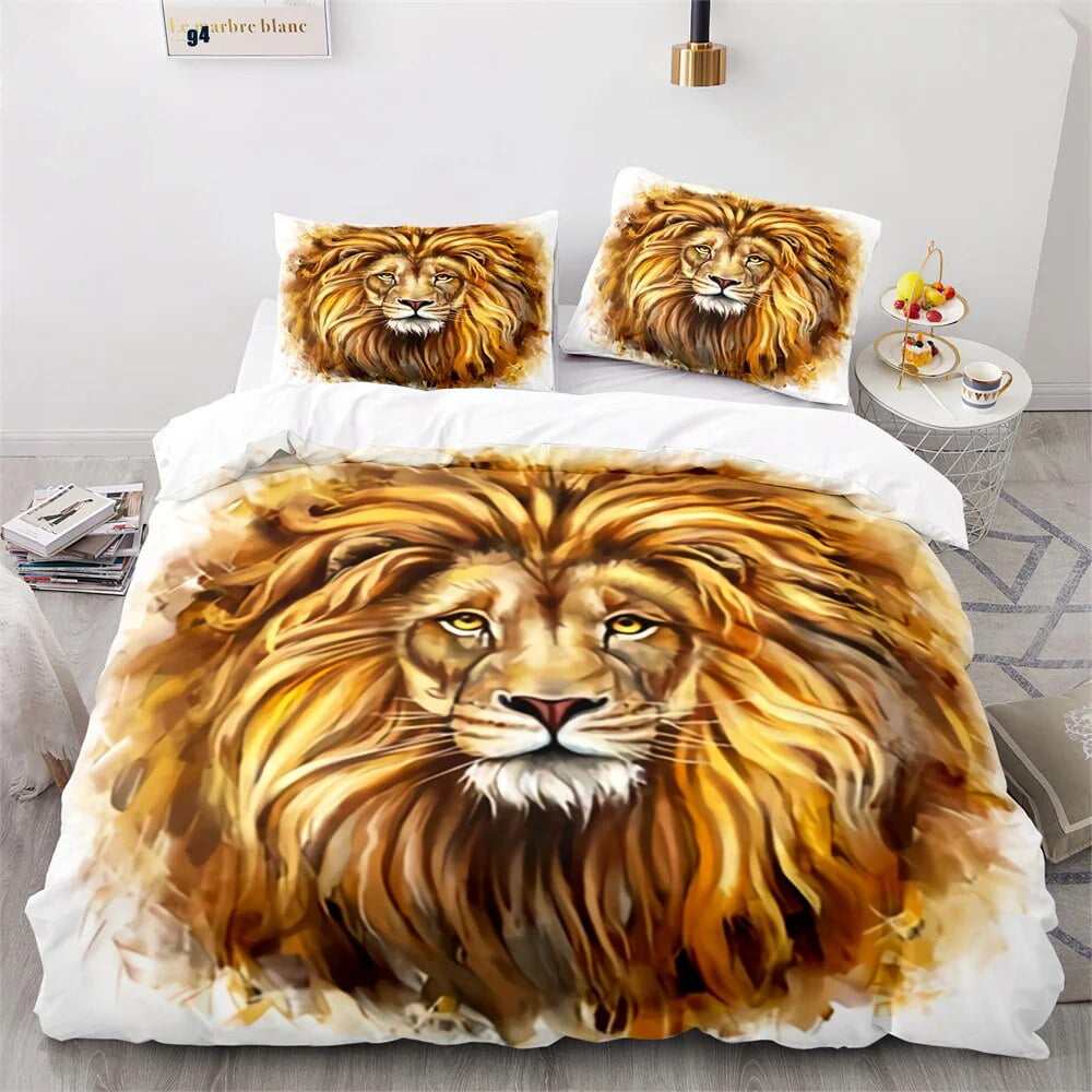 Lion Duvet Cover Set 3D Print Wild Animal Under Sunshine King Size for ...