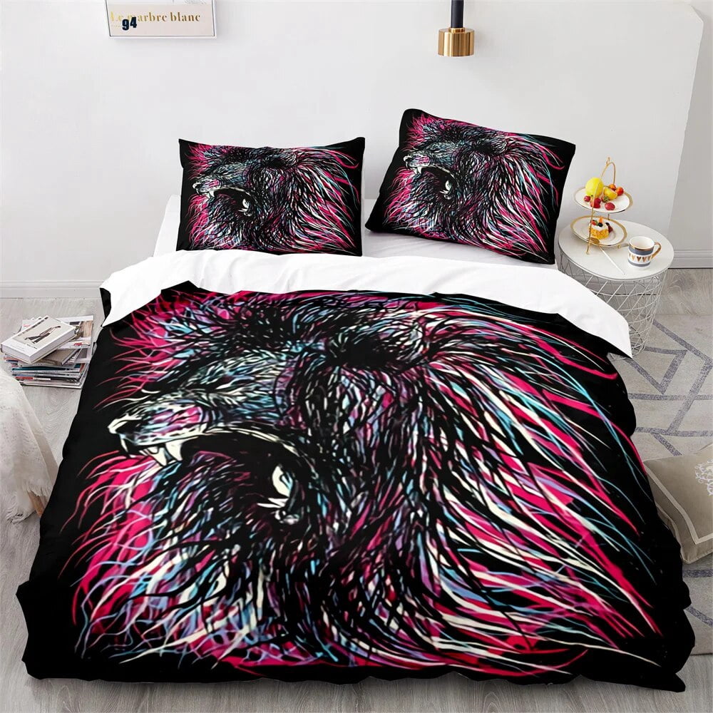 Lion Duvet Cover Set 3D Print Wild Animal Under Sunshine King Size for ...