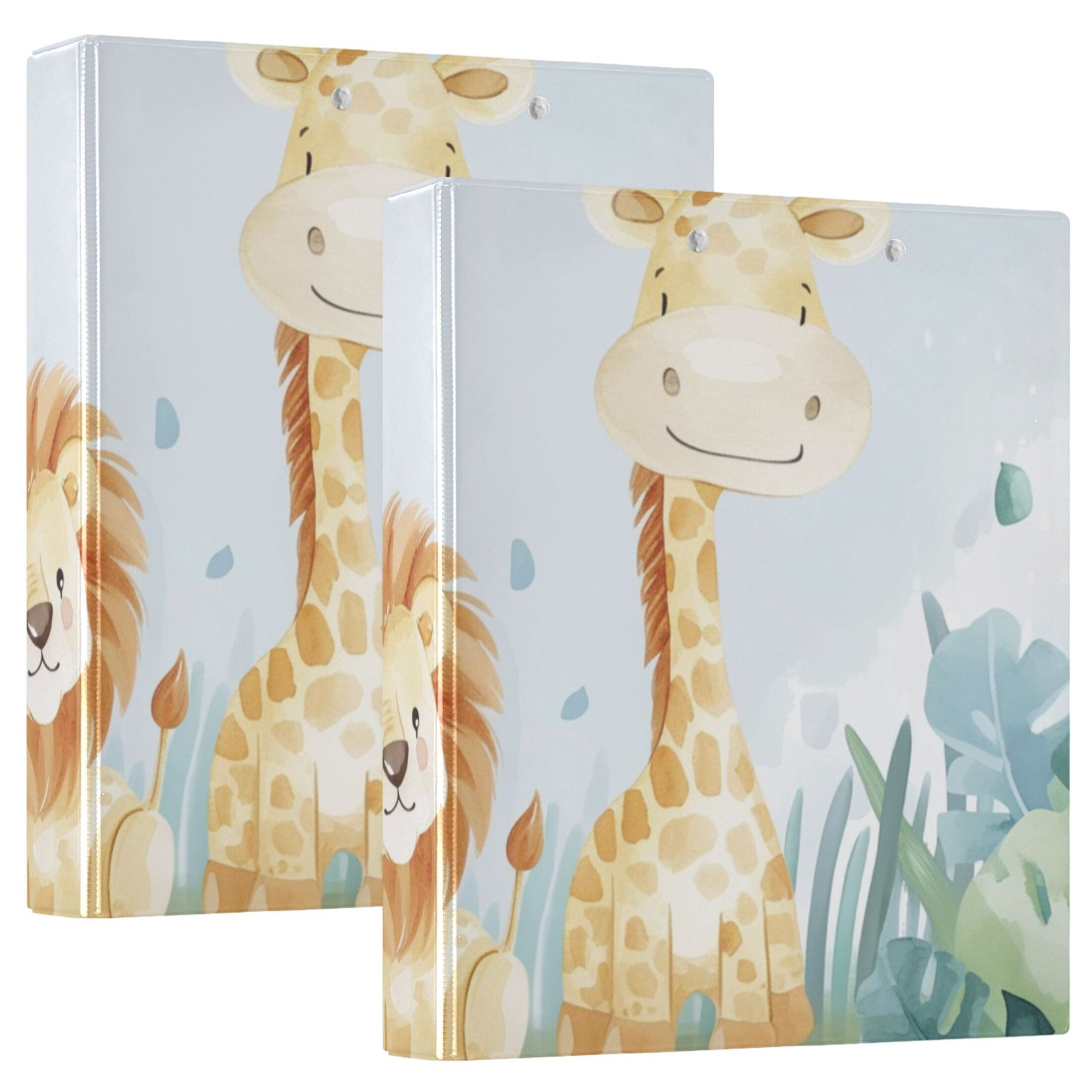 Lion Elephant Giraffe Leaves 3 Ring Binders 1.5 inch Hardcover File ...