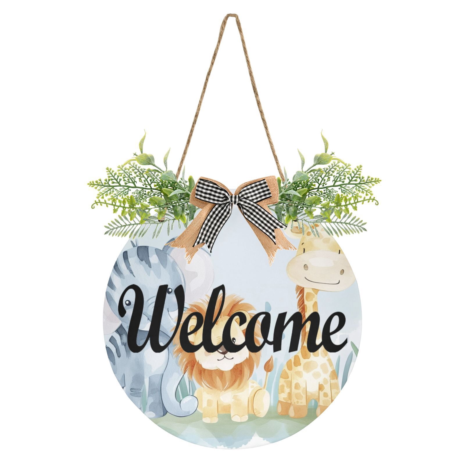 Lion Elephant Giraffe Leaves Welcome Sign for Front Door Wreath Door ...