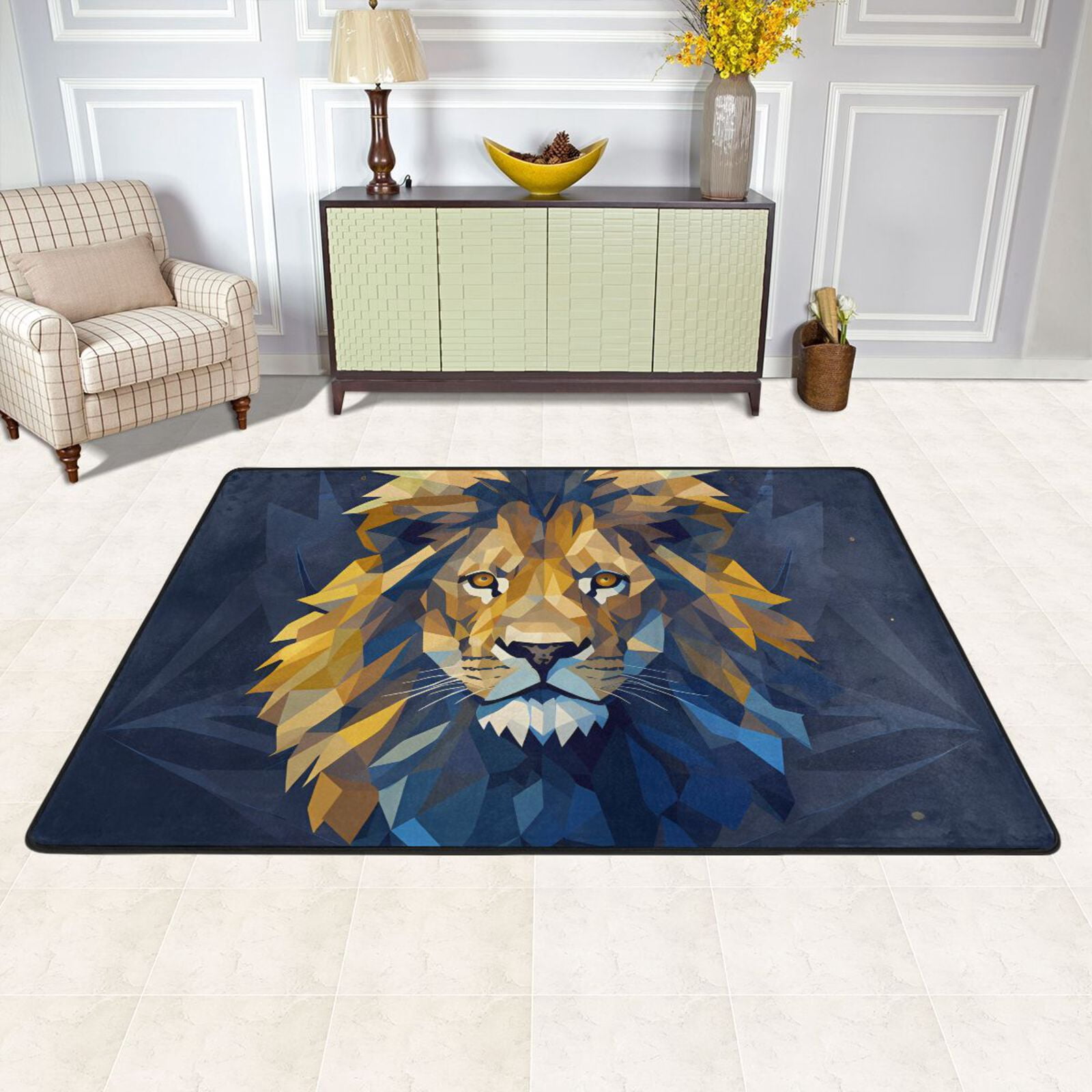 Lion Face Area Rug Washable 72 x 48 Floor Carpet Mat Non Slip for ...