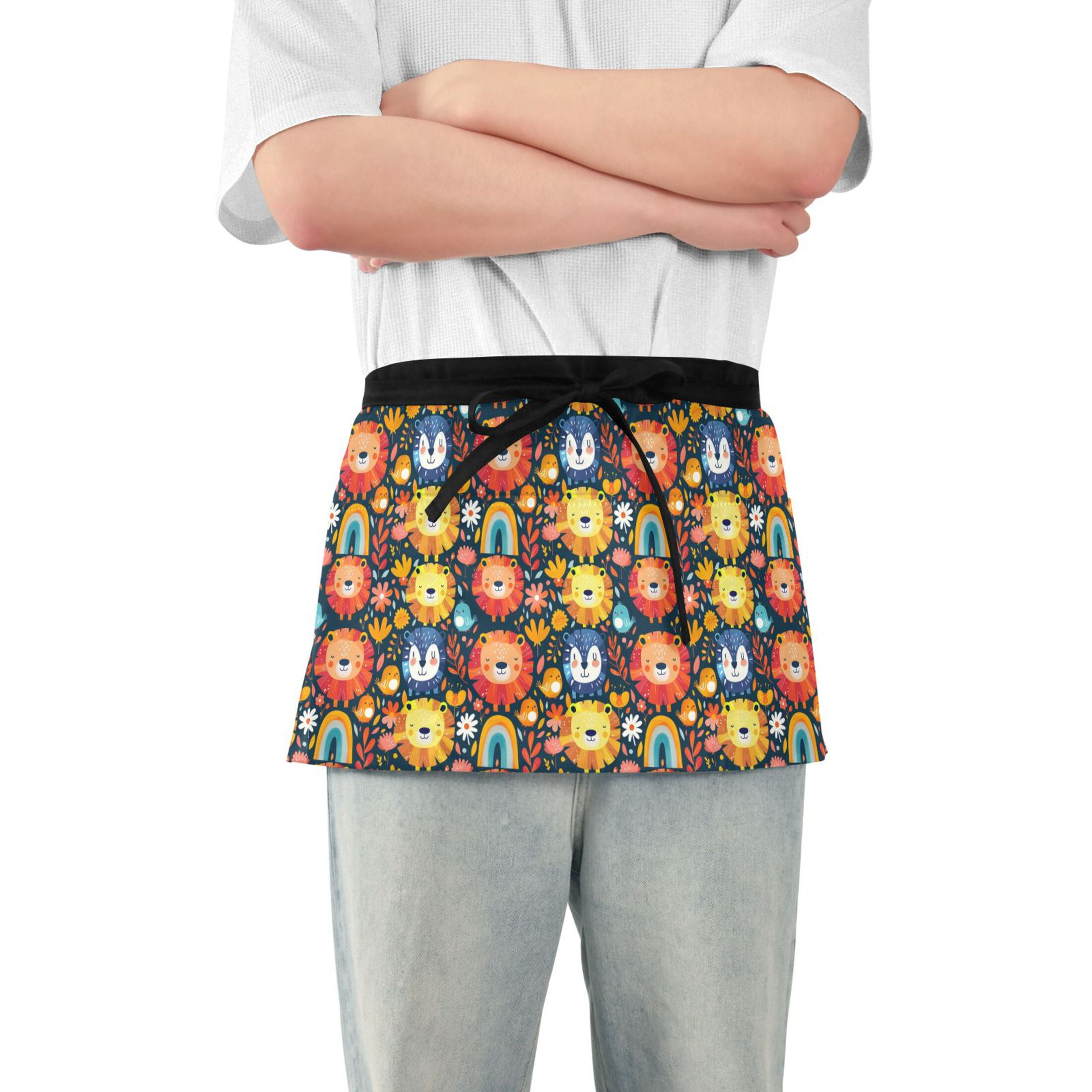 Lion Face Bird Rainbow Server Apron with 3 Pockets Waterproof Waitress ...