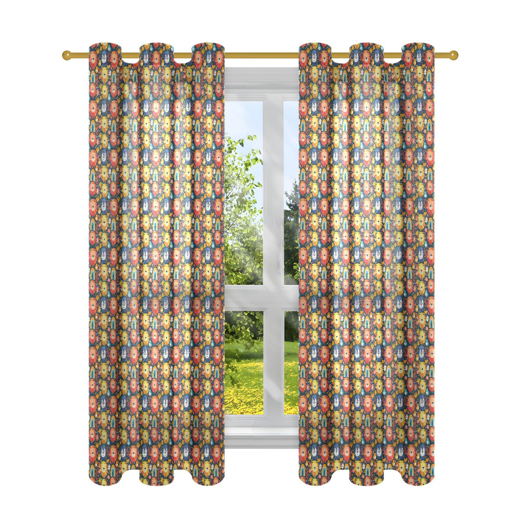 Lion Face Bird Rainbow Sheer Curtains 2 Panels Set Grommet Drapes for ...