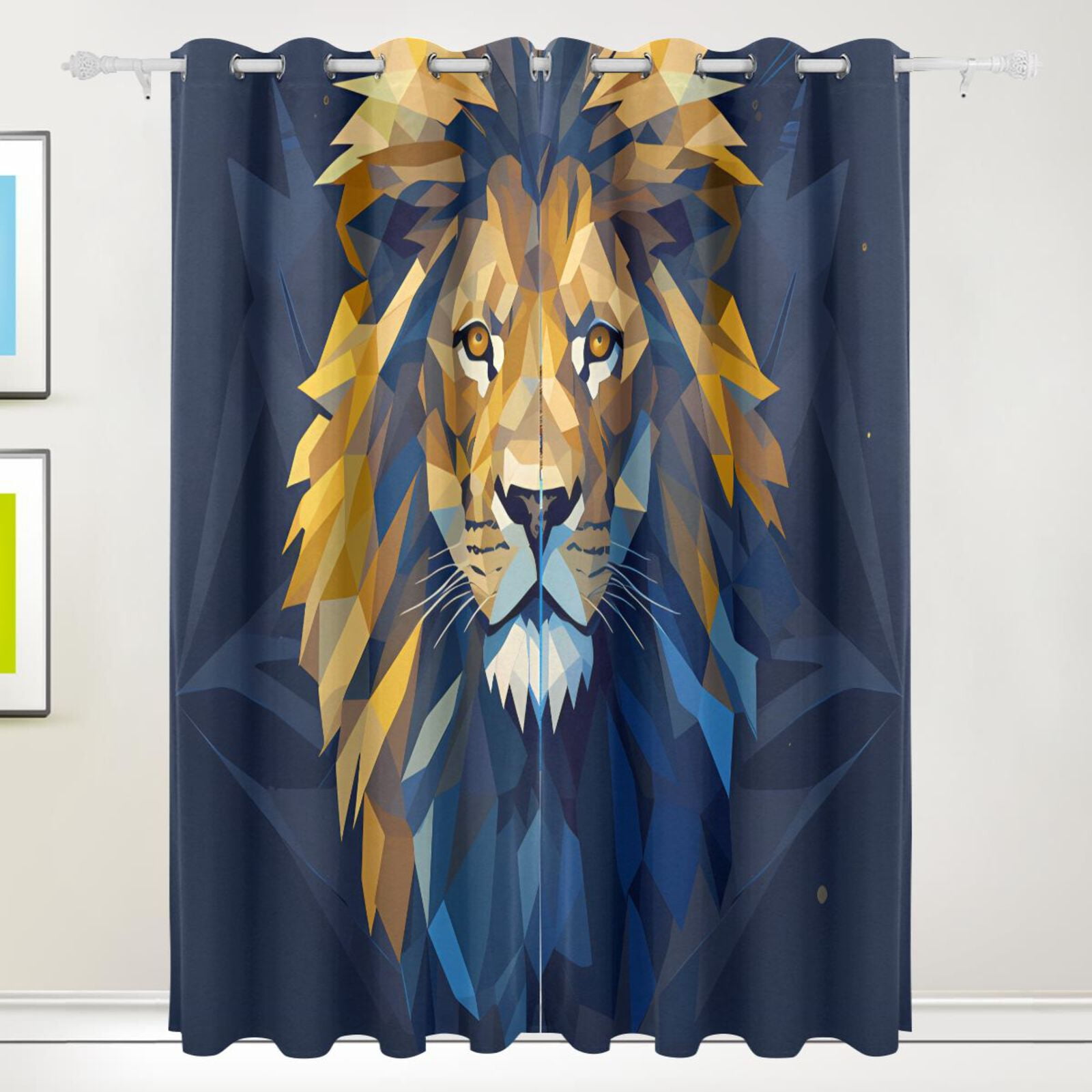 Lion Face Black Out Curtains 72 Inch Length Curtains for Sliding Glass ...