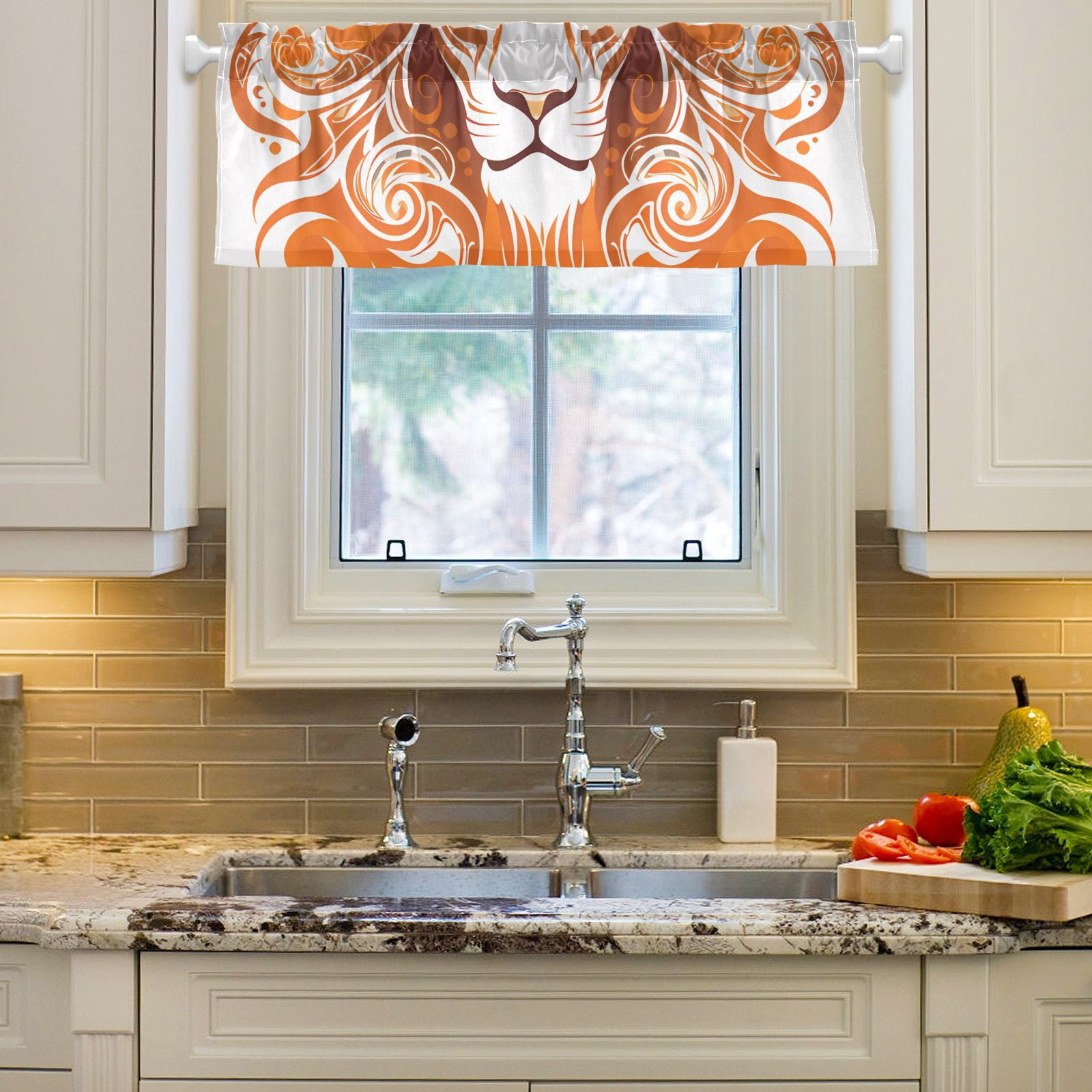 Lion Face Partern Curtain Valances Farmhouse Design Window Treatment ...