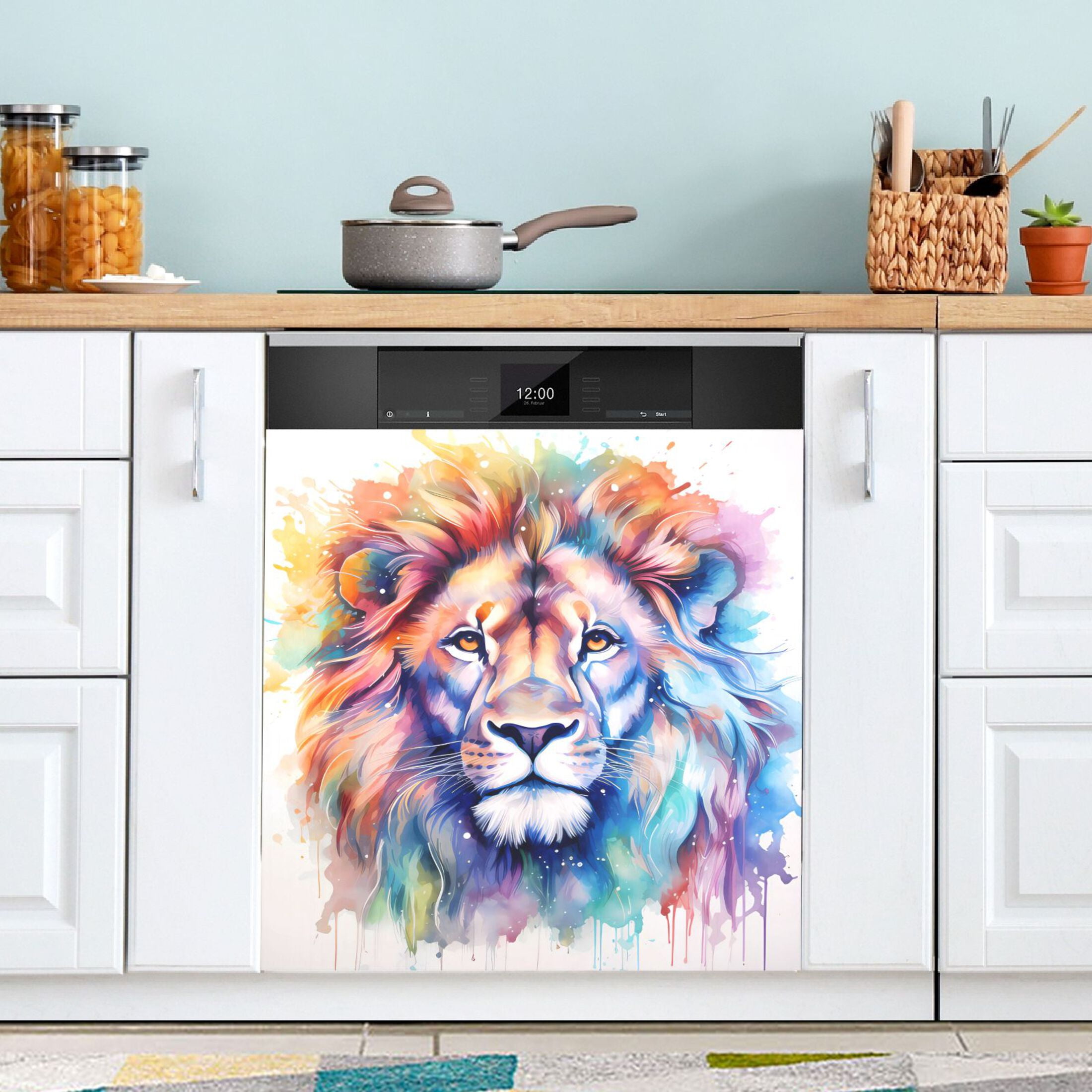 Lion Face by Painting Dishwasher Magnetic Covers Magnet Sticker Kitchen ...
