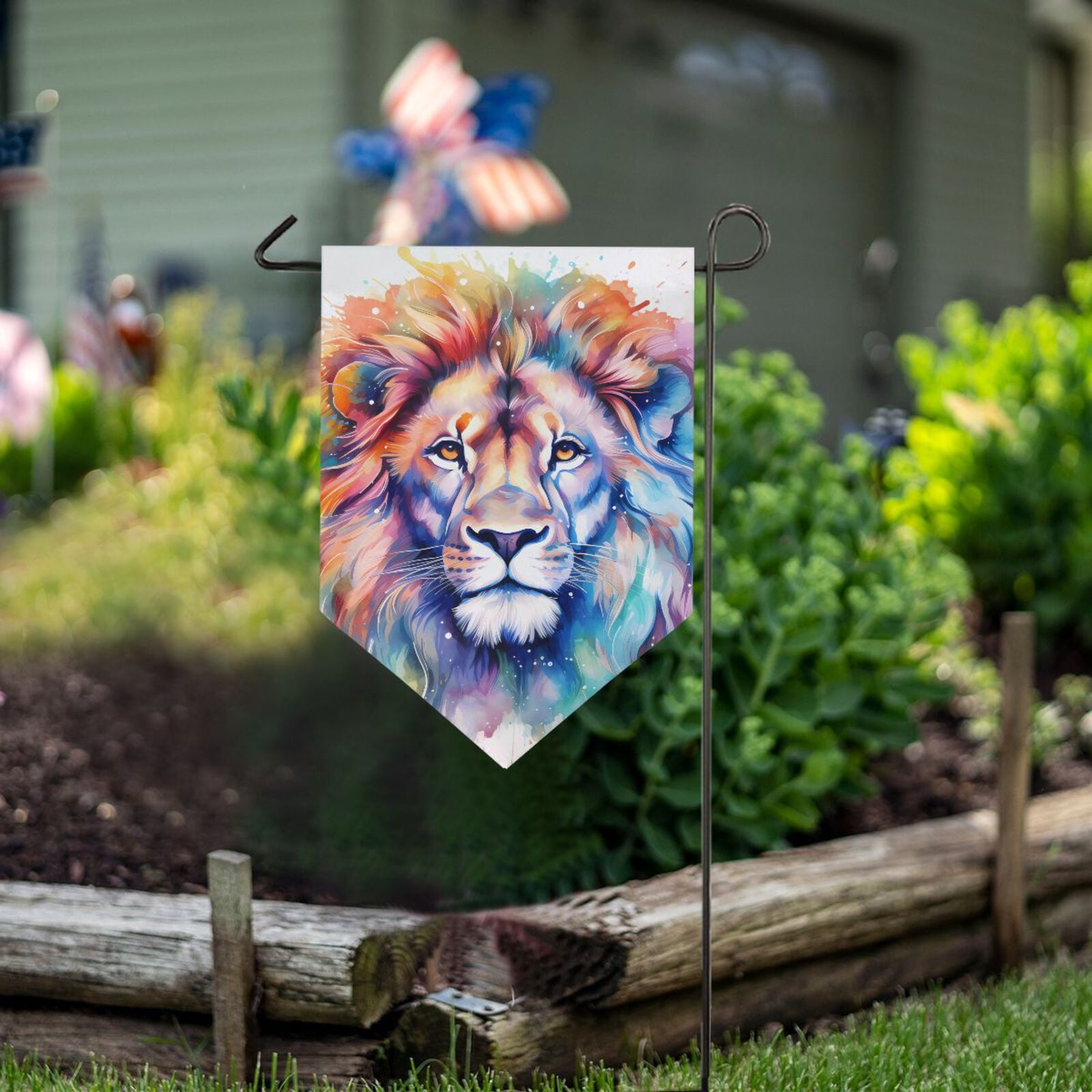 Lion Face by Painting Garden Flag 18" x 12.5" Double Sided Yard Lawn ...