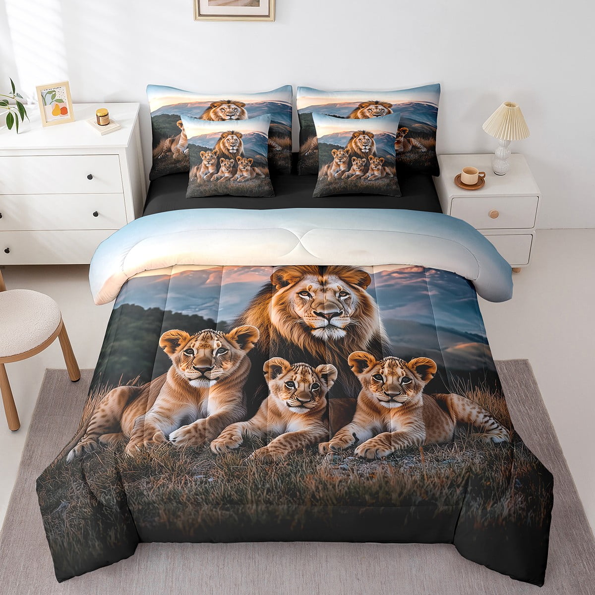 Lion Family Comforter Set Queen,African Wild Animal Photography Style ...