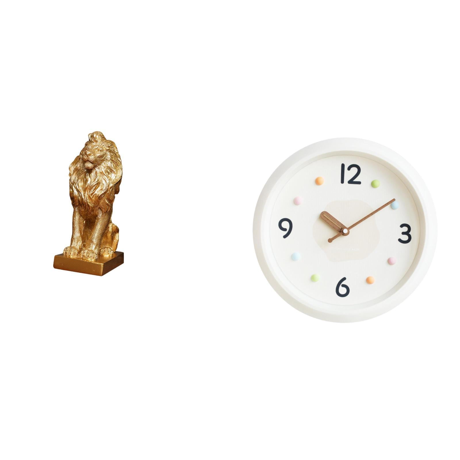 Lion Figurine Wall Clock Desk Ornament Resin Material for Home Office ...
