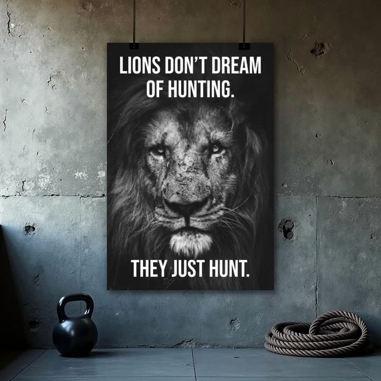Lion Fitness Motivation Poster With Inspirational Quote For Home Gym ...