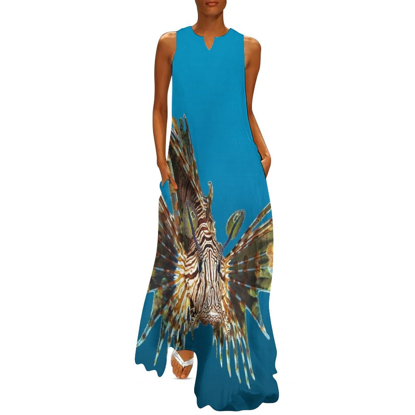 Lion Floating Fish on a blue background Long Dress elegant dresses plus ...