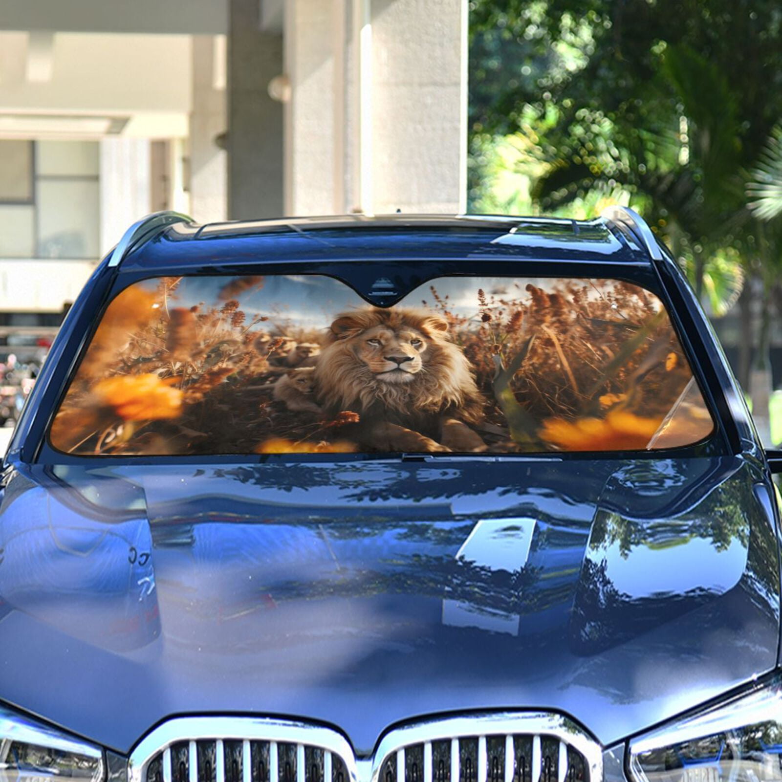 Lion Flowers Sky Grass Automotive Front Car Windshield Sun Shade ...