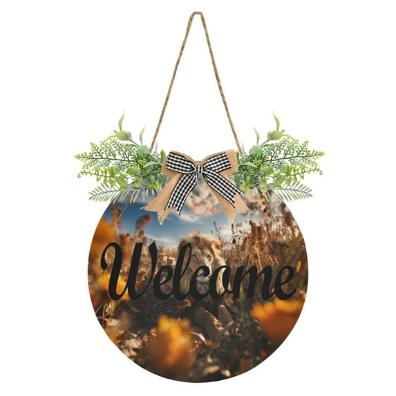 Lion Flowers Sky Grass Welcome Sign for Front Door Wreath Door Sign for ...