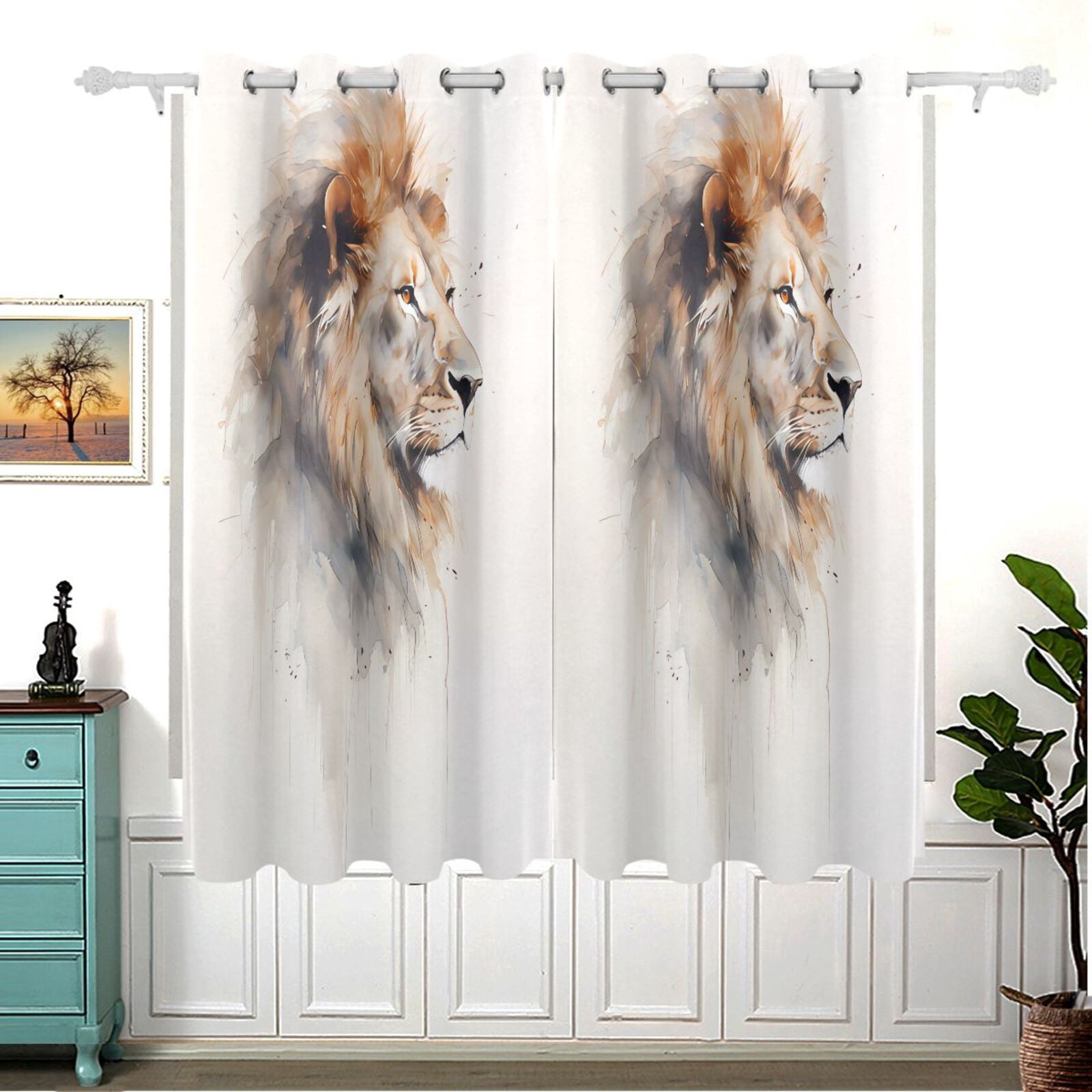 Lion Front Face Blackout Curtain Panels 63x55in Drapes Privacy Assured ...
