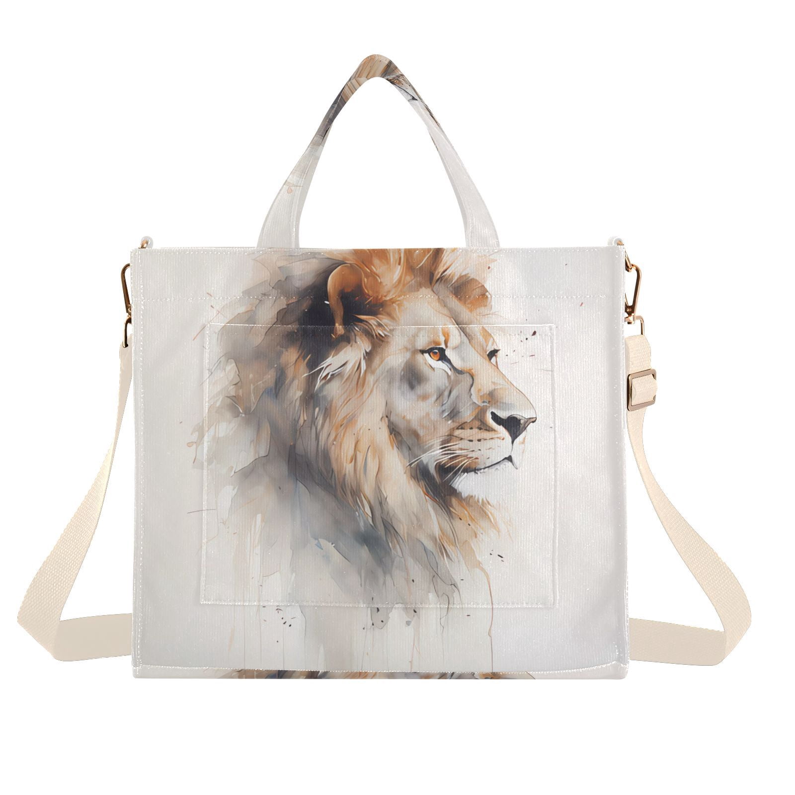 Lion Front Face Corduroy Tote Bag Handbag Large Messenger Bag Shoulder ...