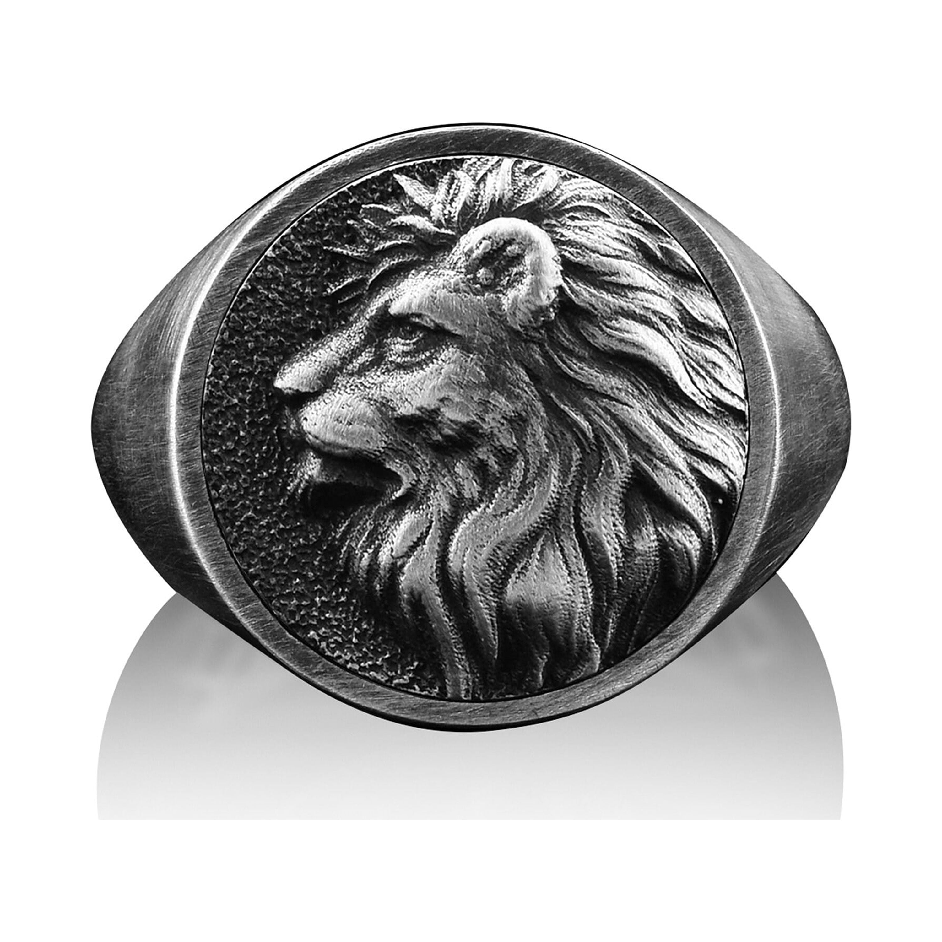 Lion Handmade Relief Signet Ring, Sterling Silver Lion Relief Pinky Men ...