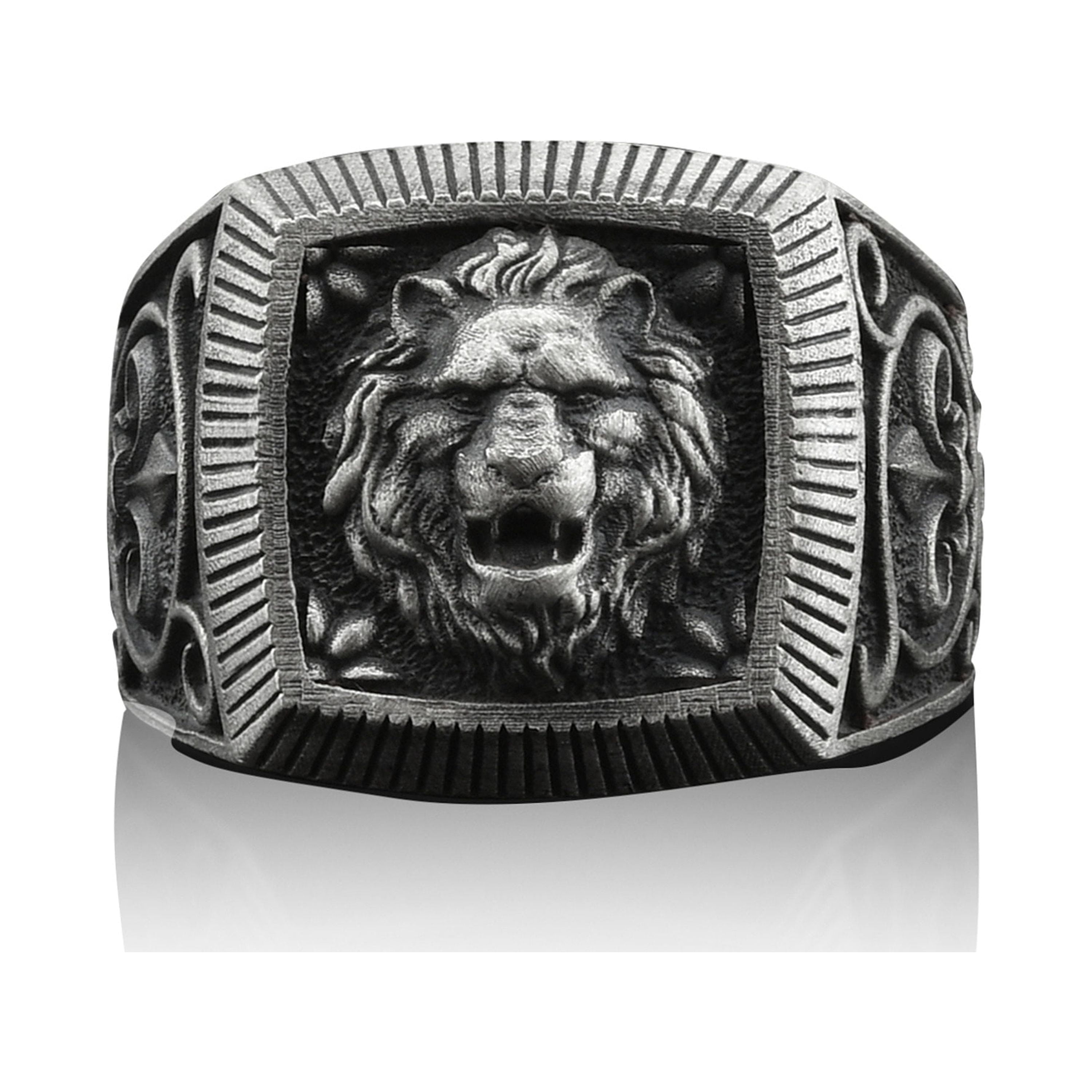 Lion Handmade Sterling Silver Men Signet Ring, Lion Animal Signet Ring ...