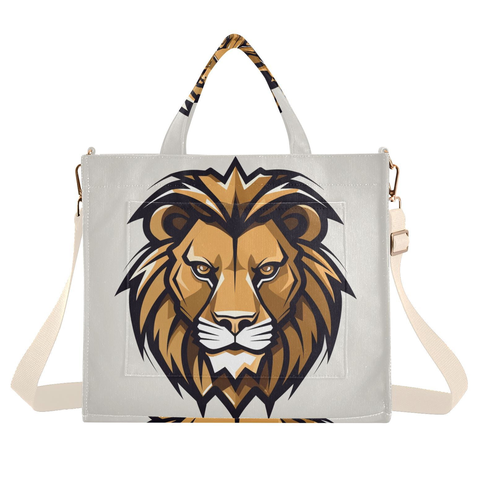 Lion Head Brown Corduroy Tote Bag Handbag Large Messenger Bag Shoulder ...