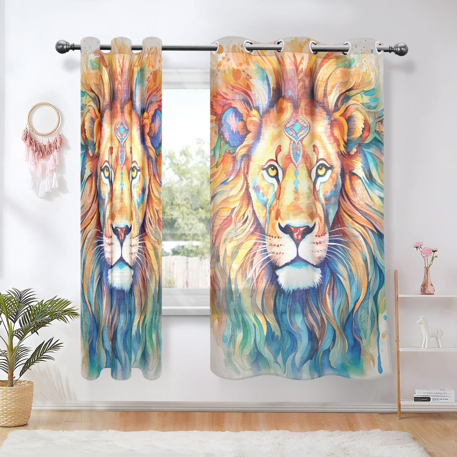 Lion Head Colorful Blackout Curtains Thermal Insulation 63 inch Grommet ...