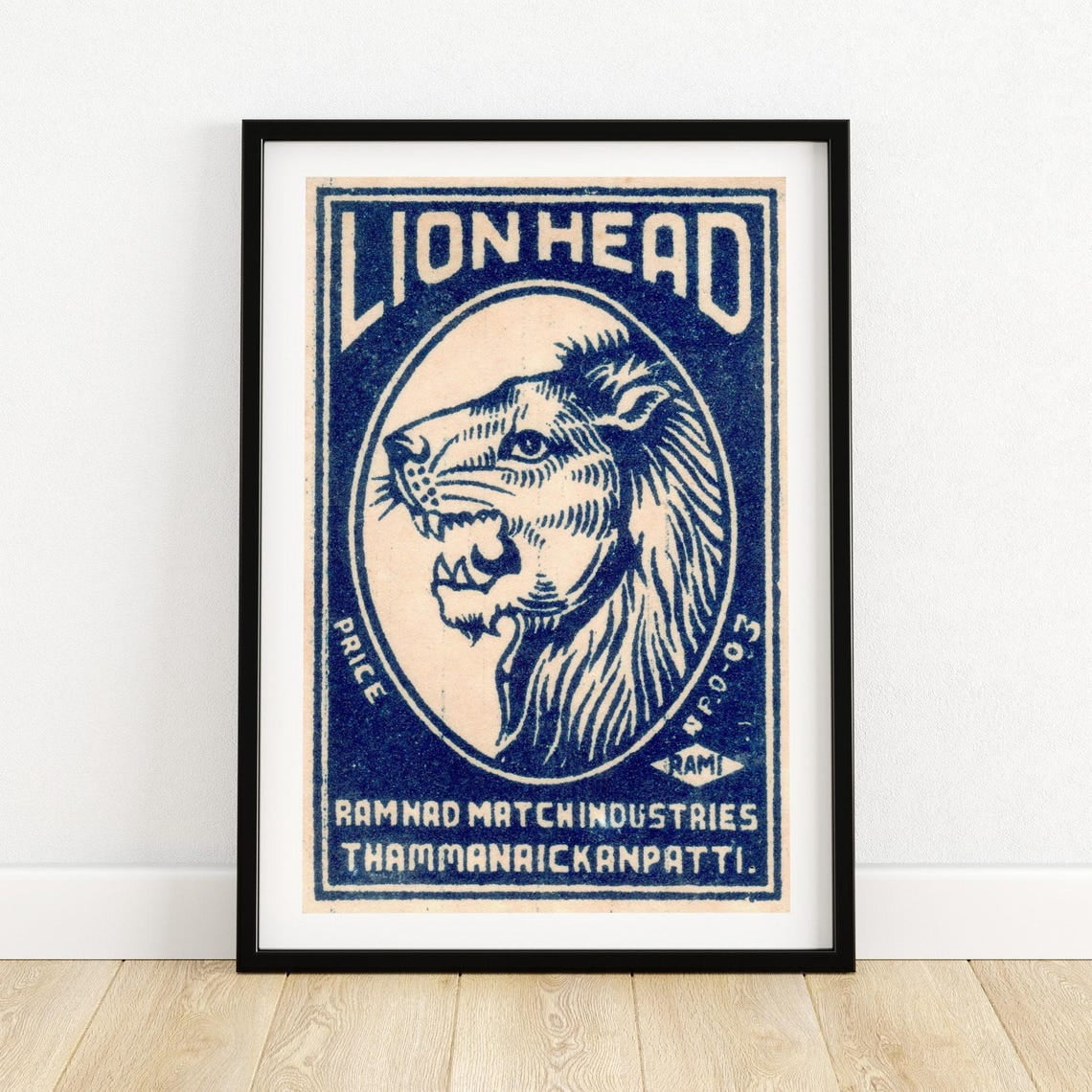 Lion Head Matchbox Label Art Print Vintage Indian Ephemera Unique Wall ...