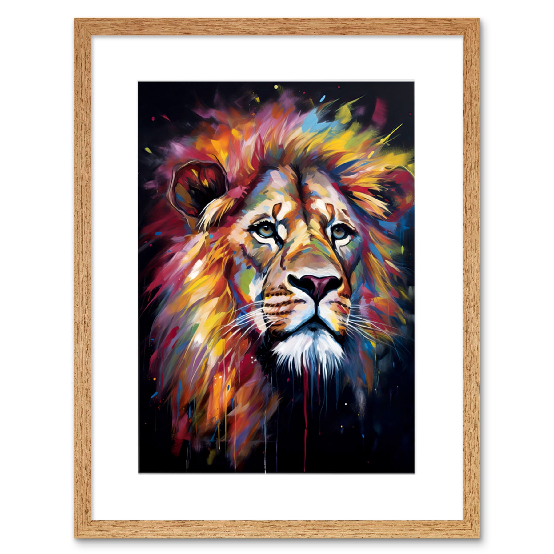 Lion Head Oil Painting Rainbow Colour Mane Hair Vibrant Portrait ...