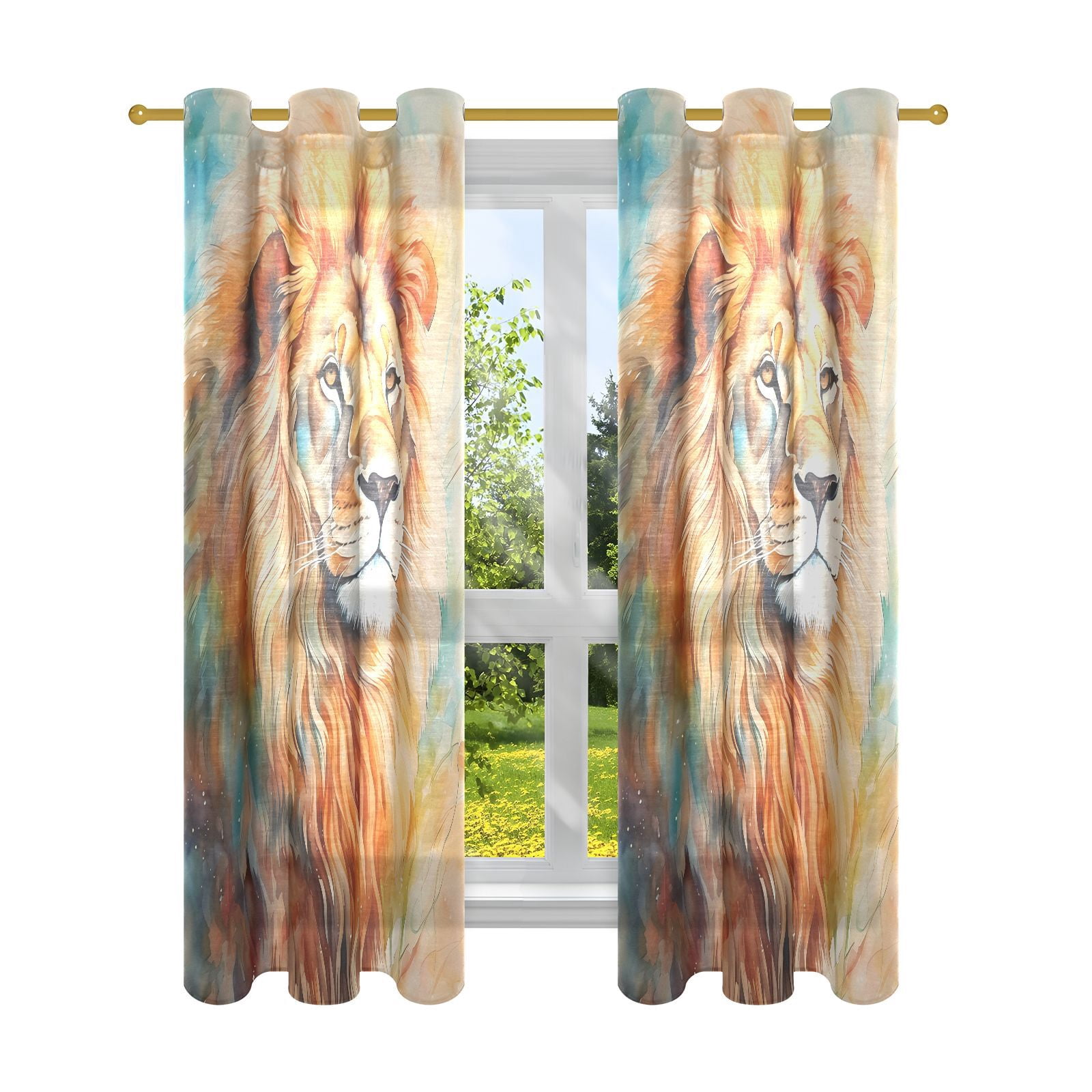 Lion Head Painting Blackout Curtains Patio Door Curtains Window ...
