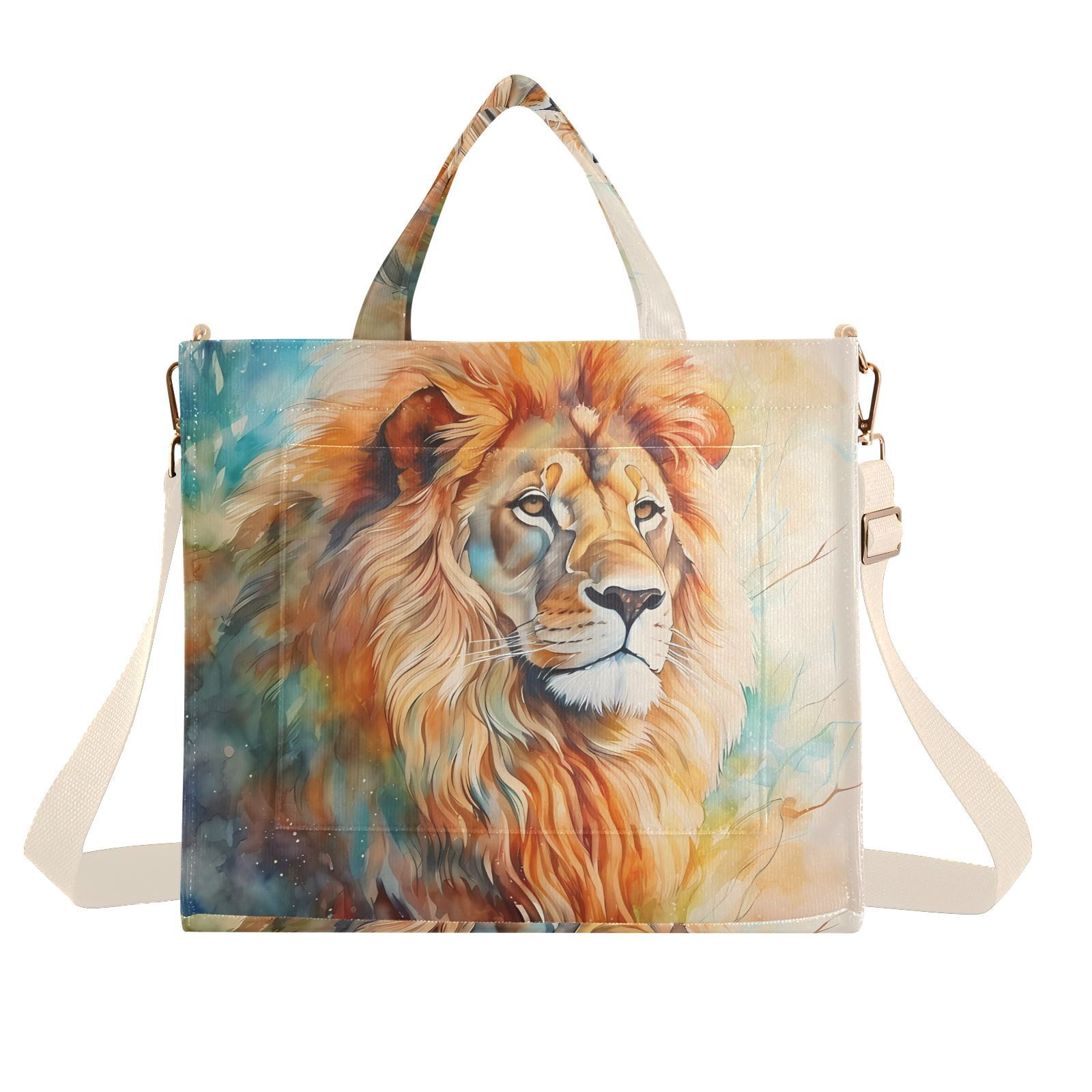 Lion Head Painting Corduroy Tote Bag Handbag Large Messenger Bag ...