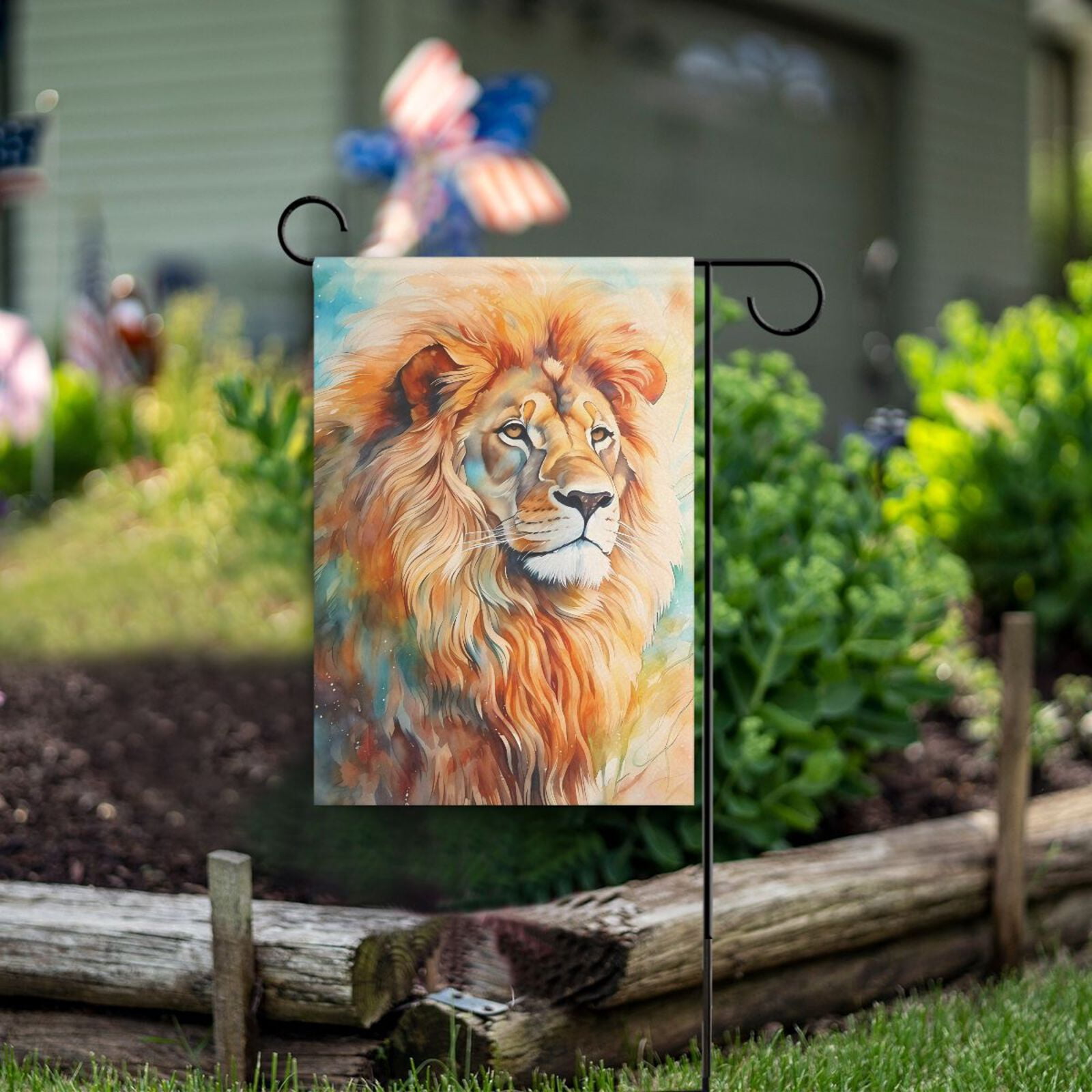 Lion Head Painting Garden Flag Double Sided Outdoor Banners for ...